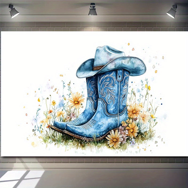 Vibrant Floral and Boots Design Backdrop - Polyester Party Banner ...