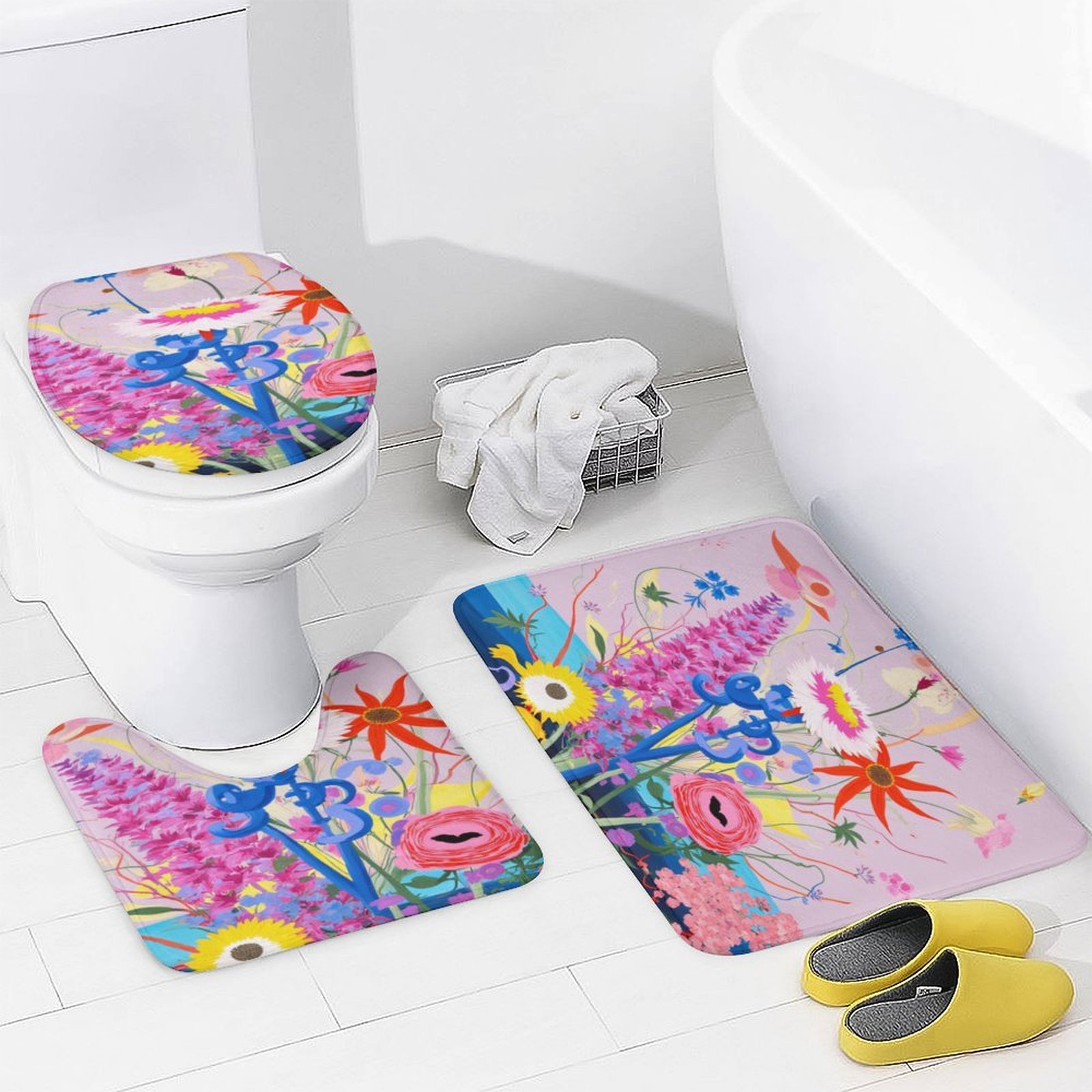 Vibrant Floral Bouquet Bathroom Mats Sets 3 Piece, Bath Mat Earth Quick ...