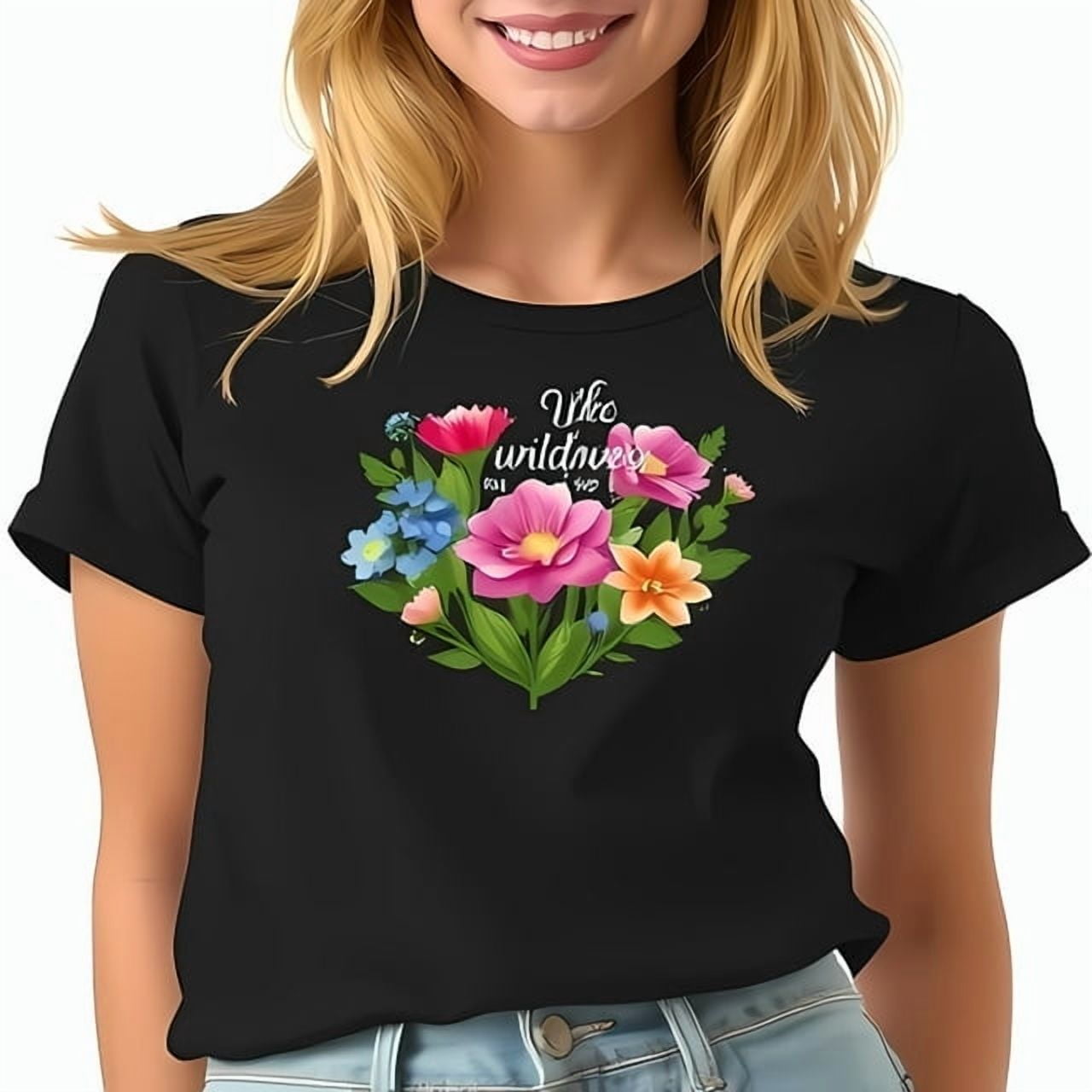 Vibrant Floral Bouquet Cotton Short Sleeve T-Shirt - Whimsical " Who ...