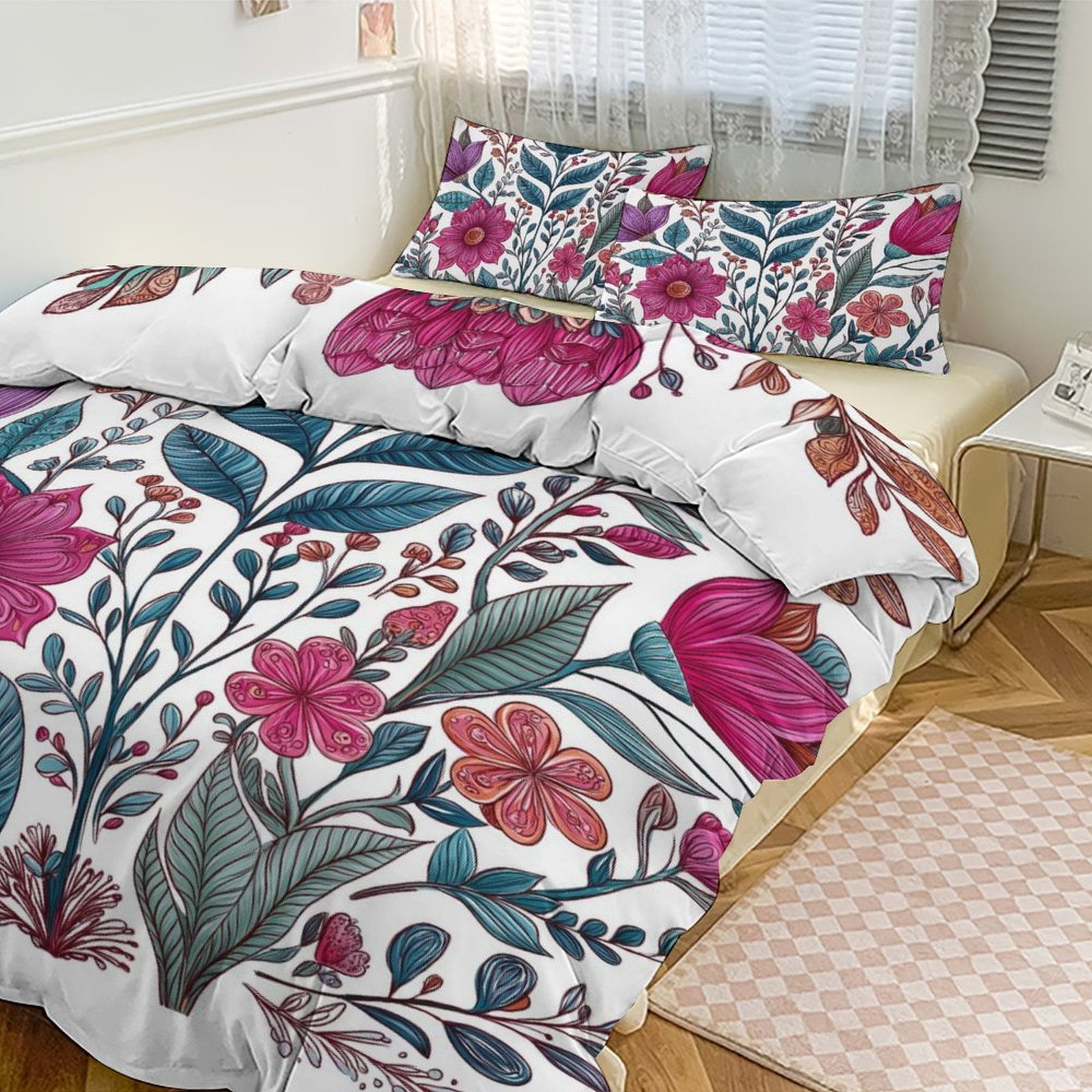 Vibrant Floral Bouquet Intricate Design Bedding Set with Zipper Closure ...