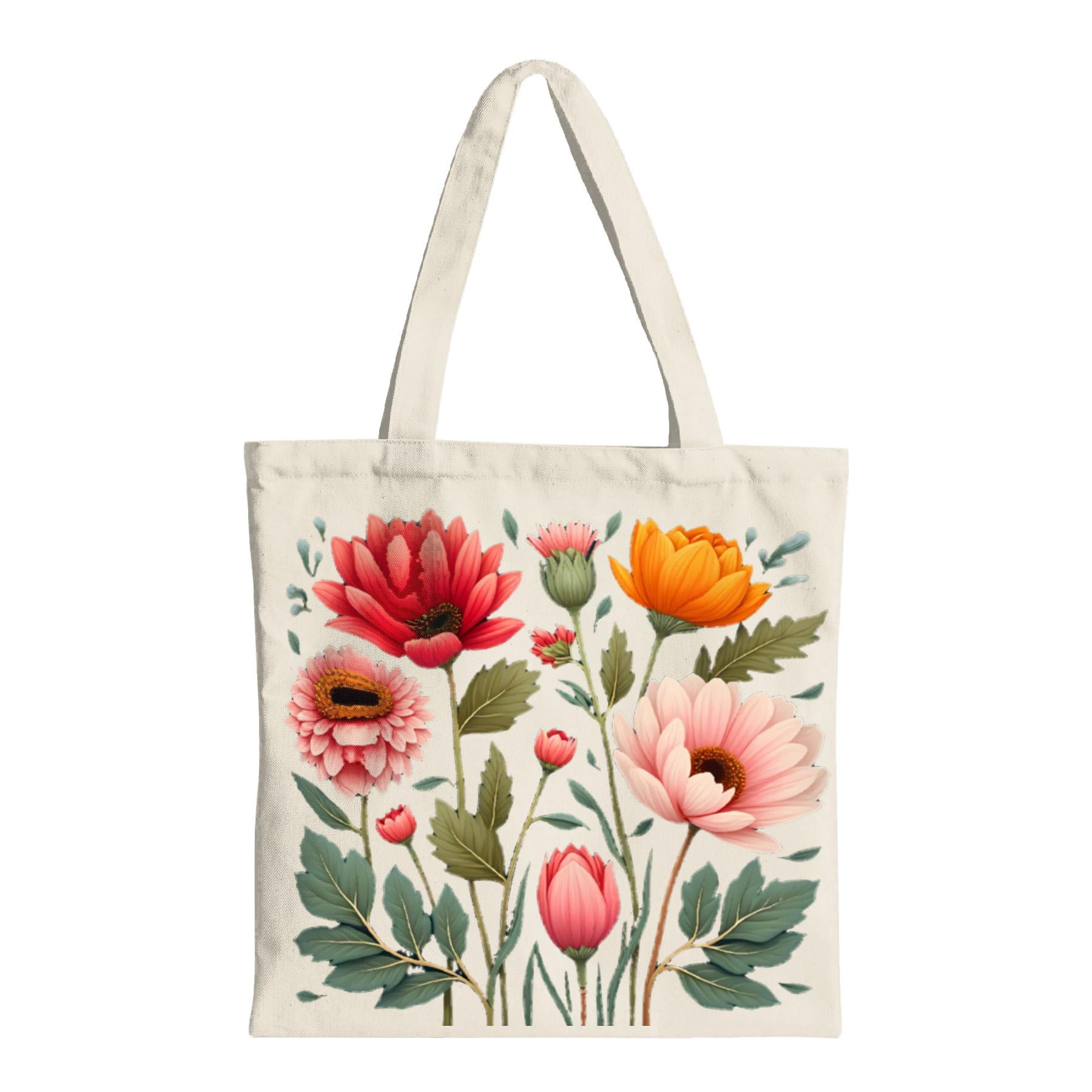 Vibrant Floral Canvas Tote Bag - Reusable Shopping Bag with Colorful ...