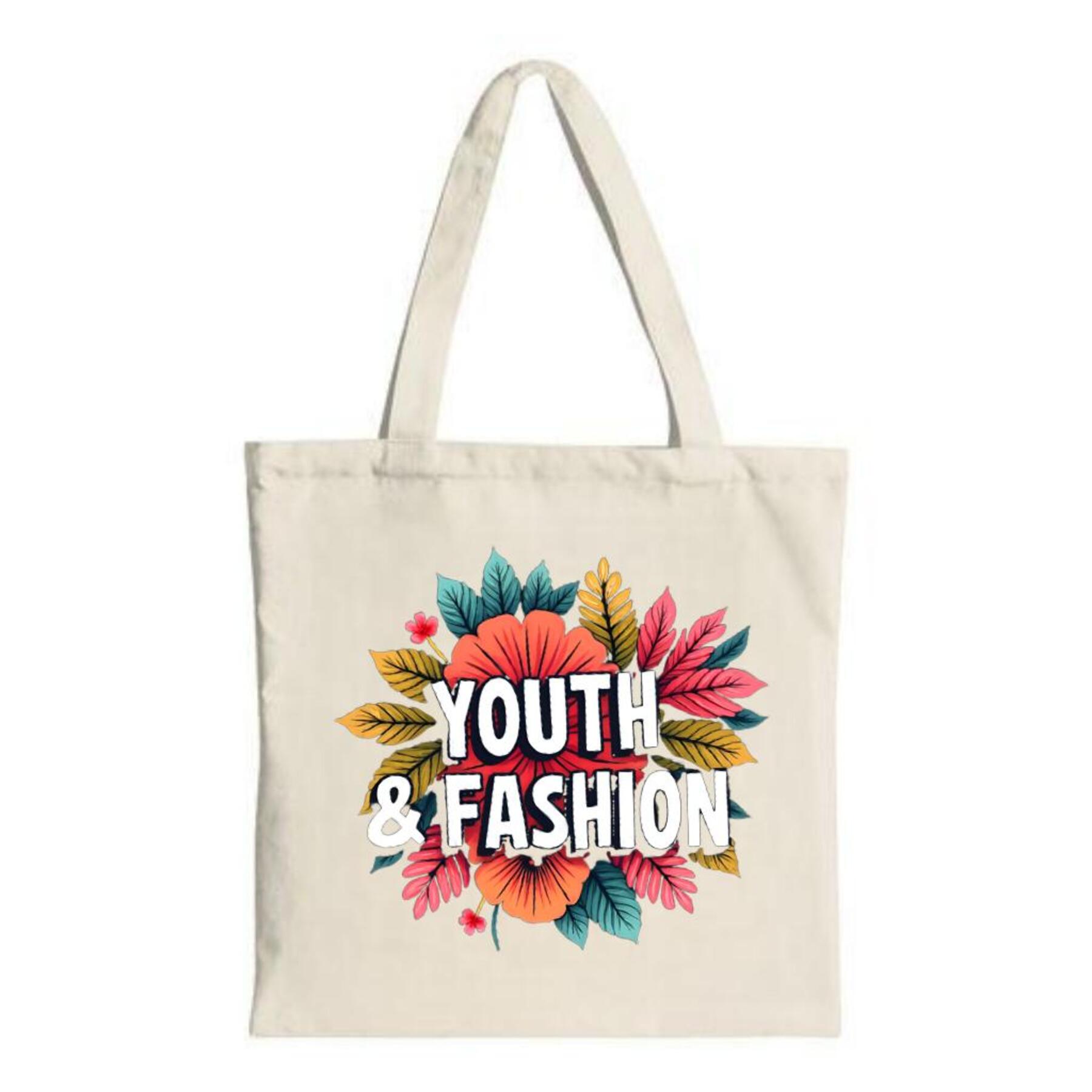 Vibrant Floral Canvas Tote Bag - Youth & Fashion Design with Bold White ...