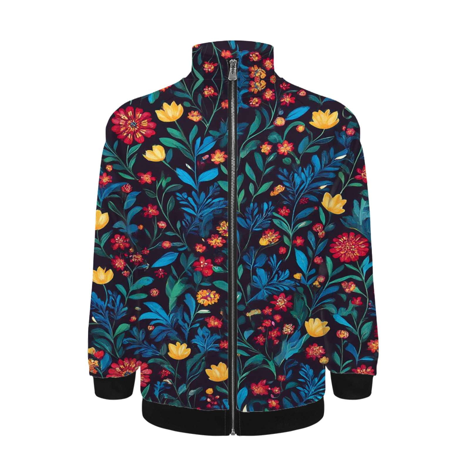 Vibrant Floral Dark Background Print Jacket Men's Street Cool Long ...