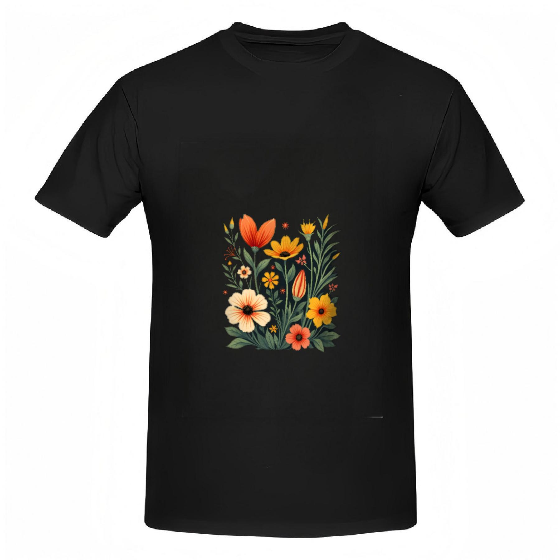 Vibrant Floral Design Cotton Short Sleeve T-Shirt for Women - Colorful ...