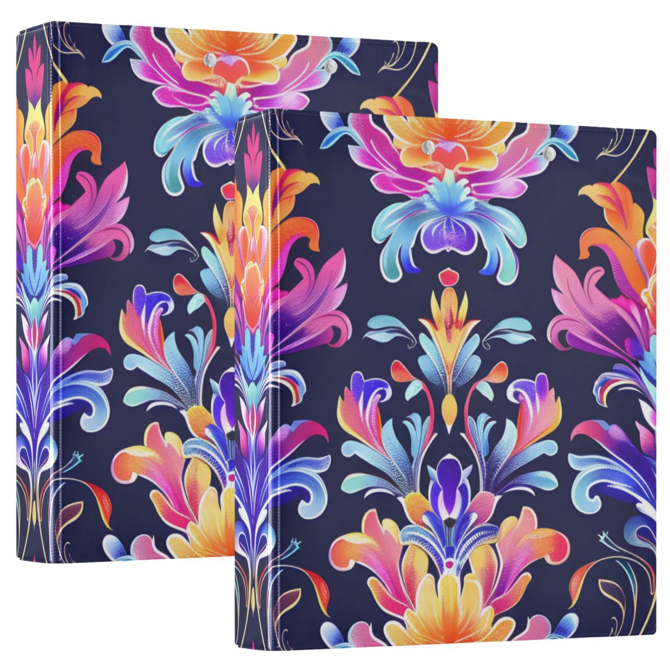 Vibrant Floral Flower Damask 3 Ring Hardcover Binders 1.5" Round Rings ...