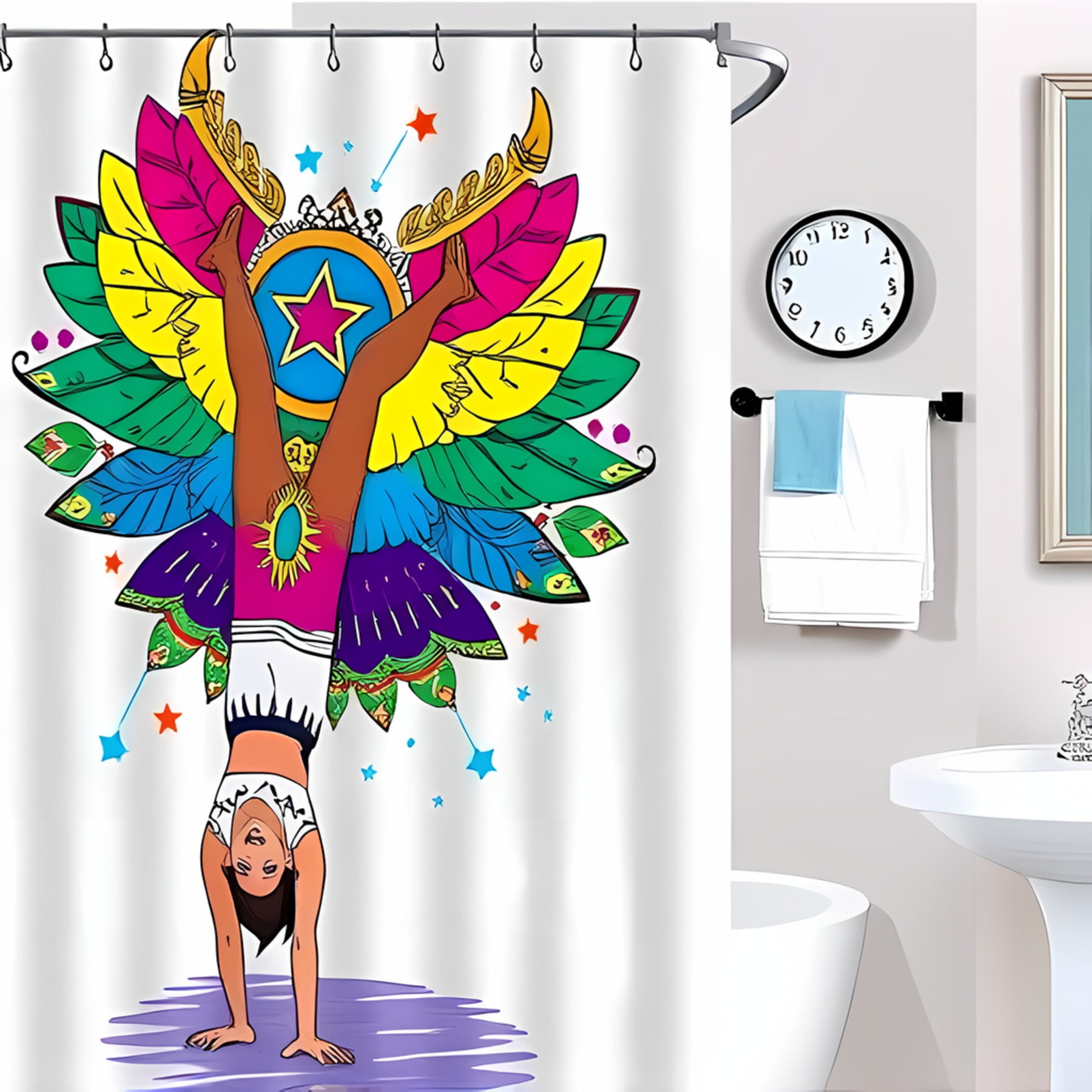 Vibrant Floral Handstand Woman Shower Curtain - Whimsical Art Design ...