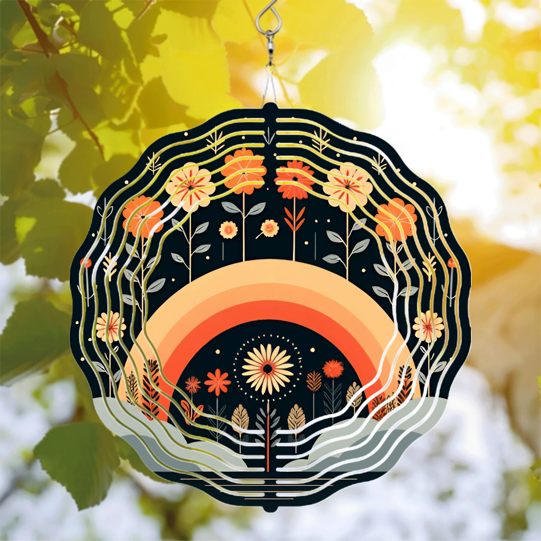 Vibrant Floral Metal Wind Spinner with Rainbow Motif - Stunning Garden ...