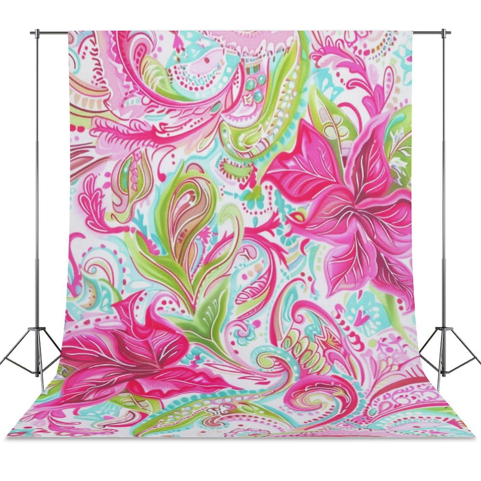 Vibrant Floral Paisley Fabric Design Pink Green White Spring Wall ...