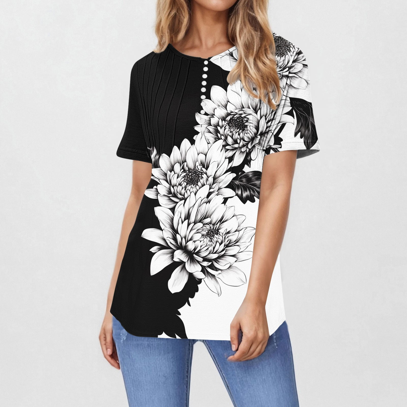 Vibrant Floral Patchwork Blouse Casual Chic Tops with Relaxed Fit ...