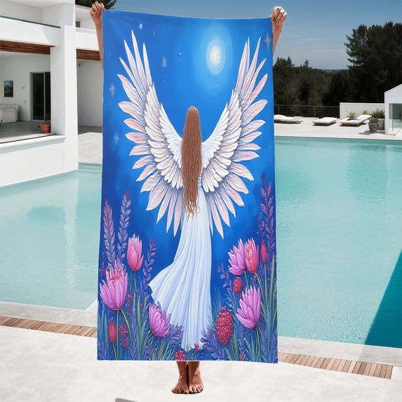 Vibrant Floral Pattern Beach Towel - Serene Design with Pink Purple ...