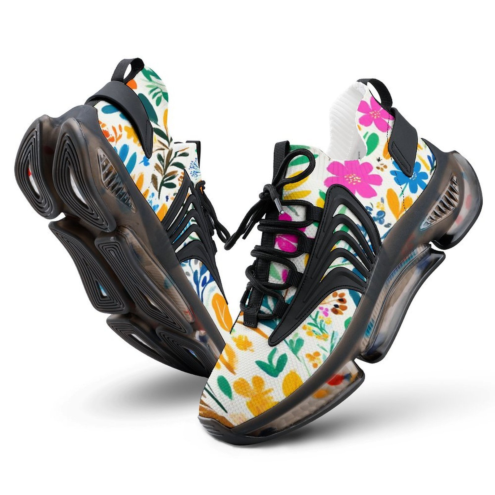 Vibrant Floral Pattern Bright Colors White Background Walking Shoes for ...