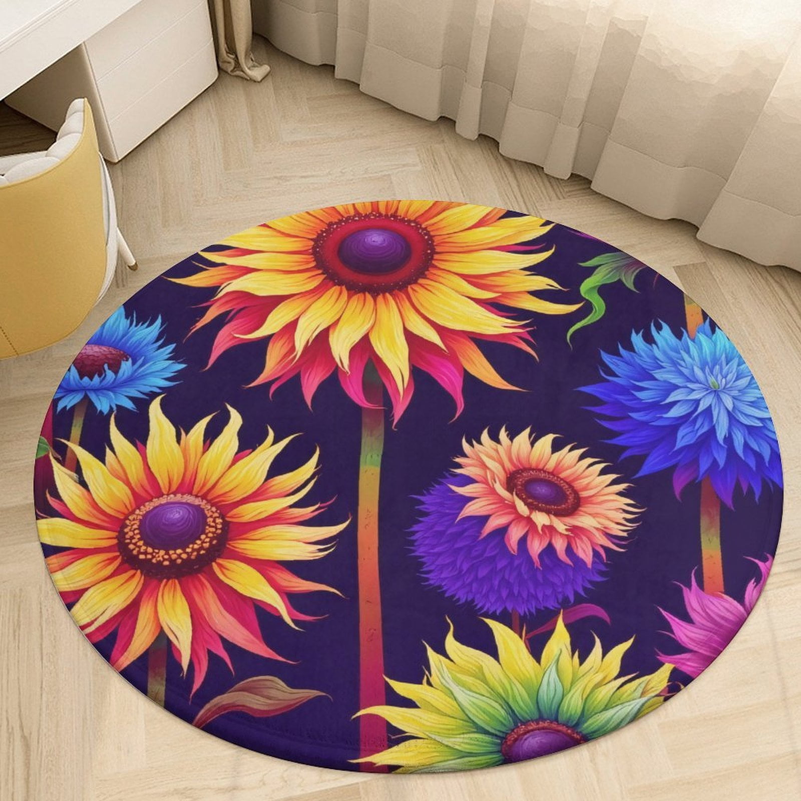 Vibrant Floral Pattern Round Area Rugs for Bedroom Living Room, 6FT ...