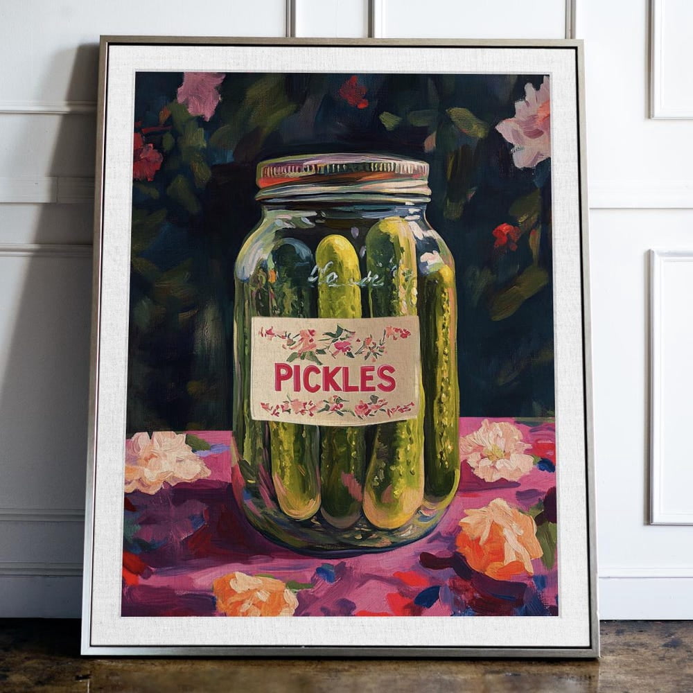 Vibrant Floral Pickles Jar Painting - Kitchen Wall Art Print, Retro ...