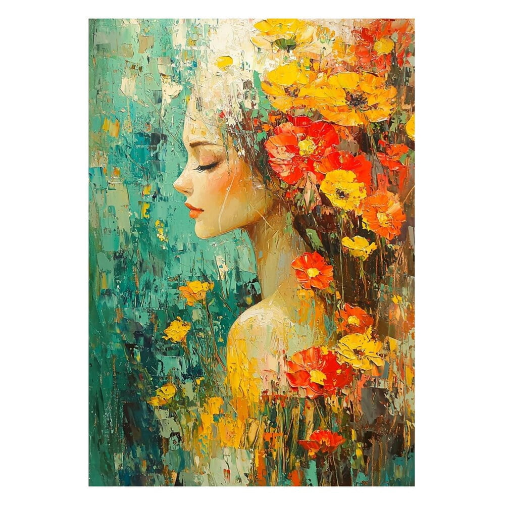 Vibrant Floral Profile Print Serene Woman Wall Art Brushstrokes Poster ...