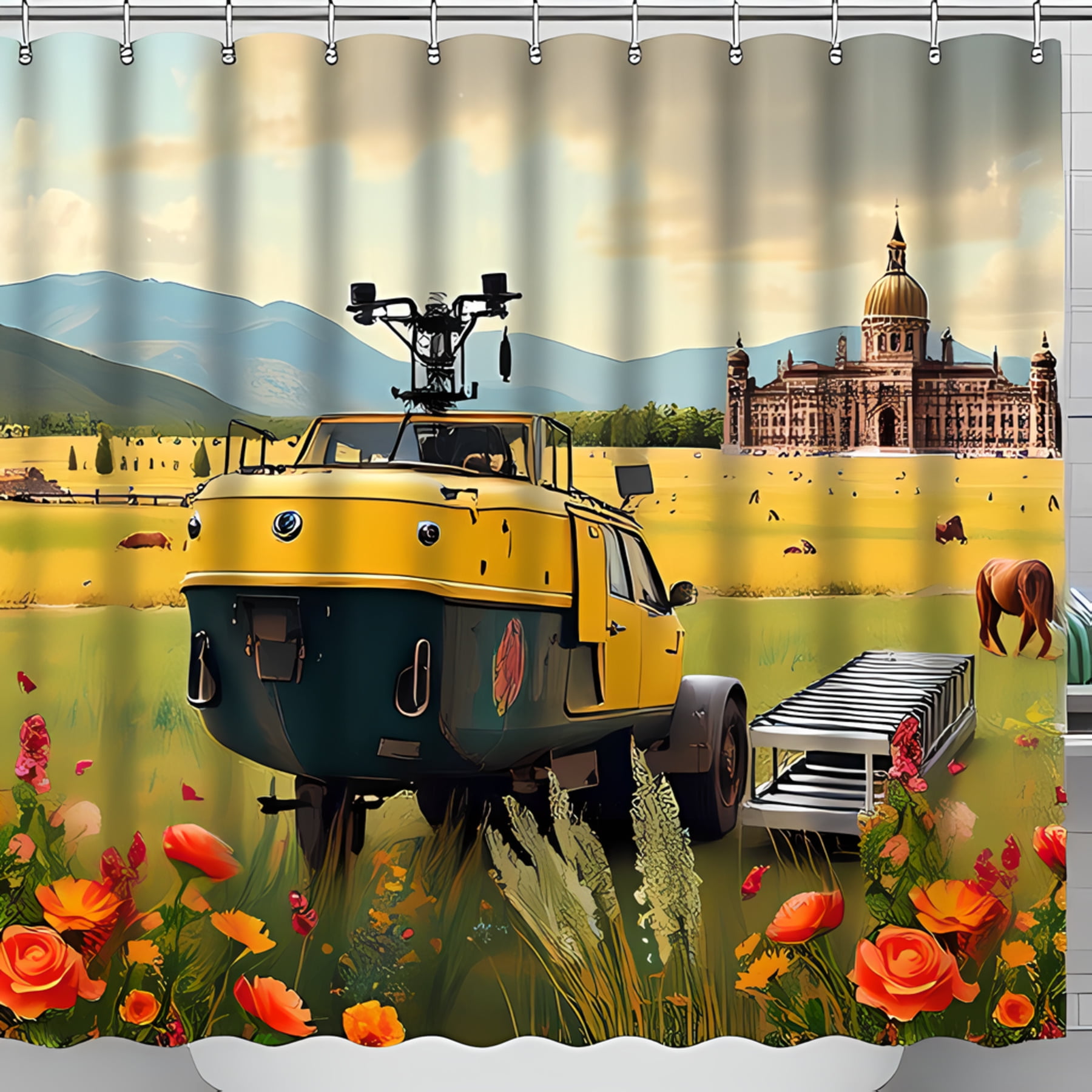 Vibrant Floral Shower Curtain - Pattern Design with Green Accents ...