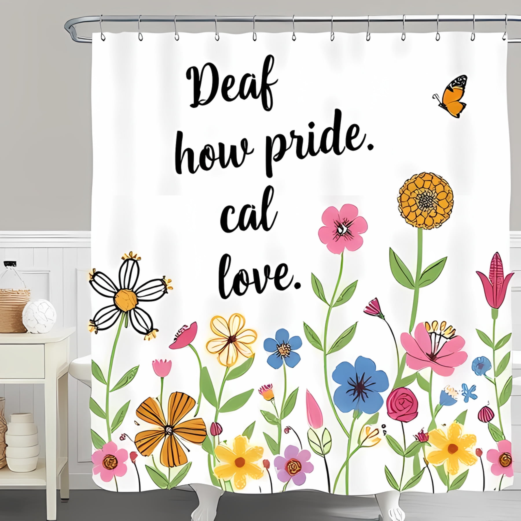 Vibrant Floral Shower Curtain with Colorful Flowers Butterfly Design ...