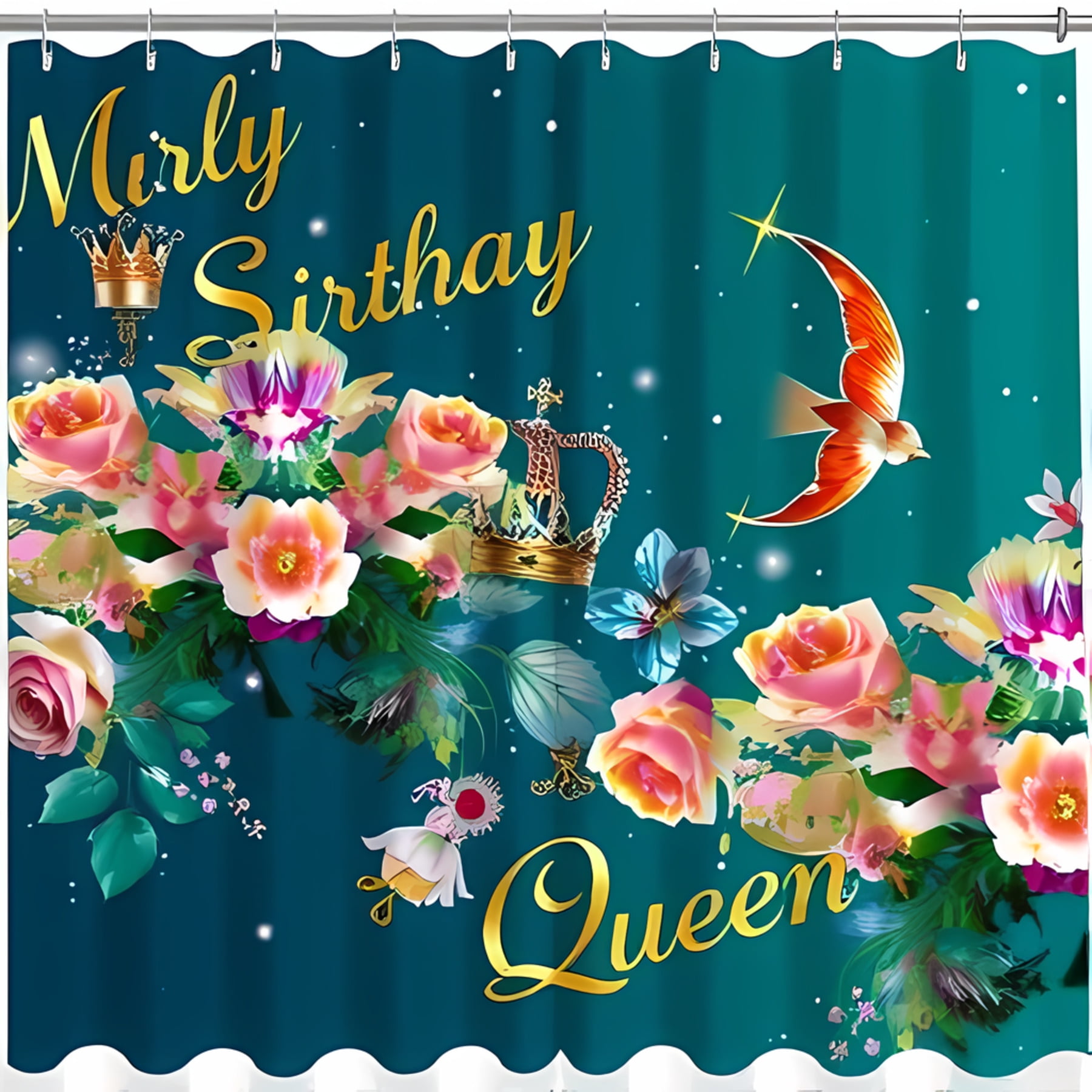 Vibrant Floral Shower Curtain with Teal Background Colorful Roses ...