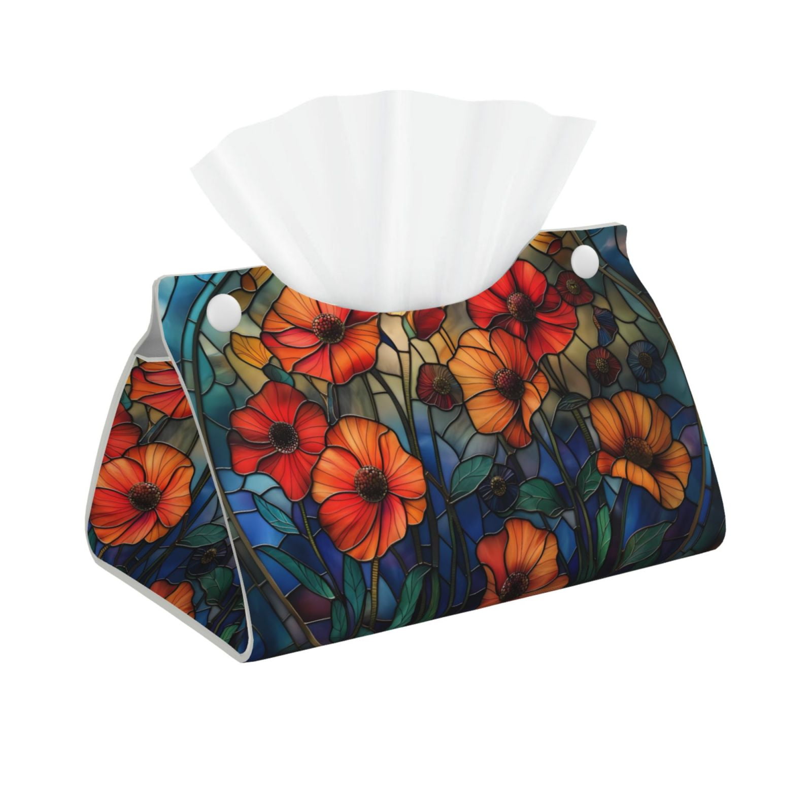Vibrant Floral Stained Glass Leather Tissue Box Cover - Long PVC Tissue ...