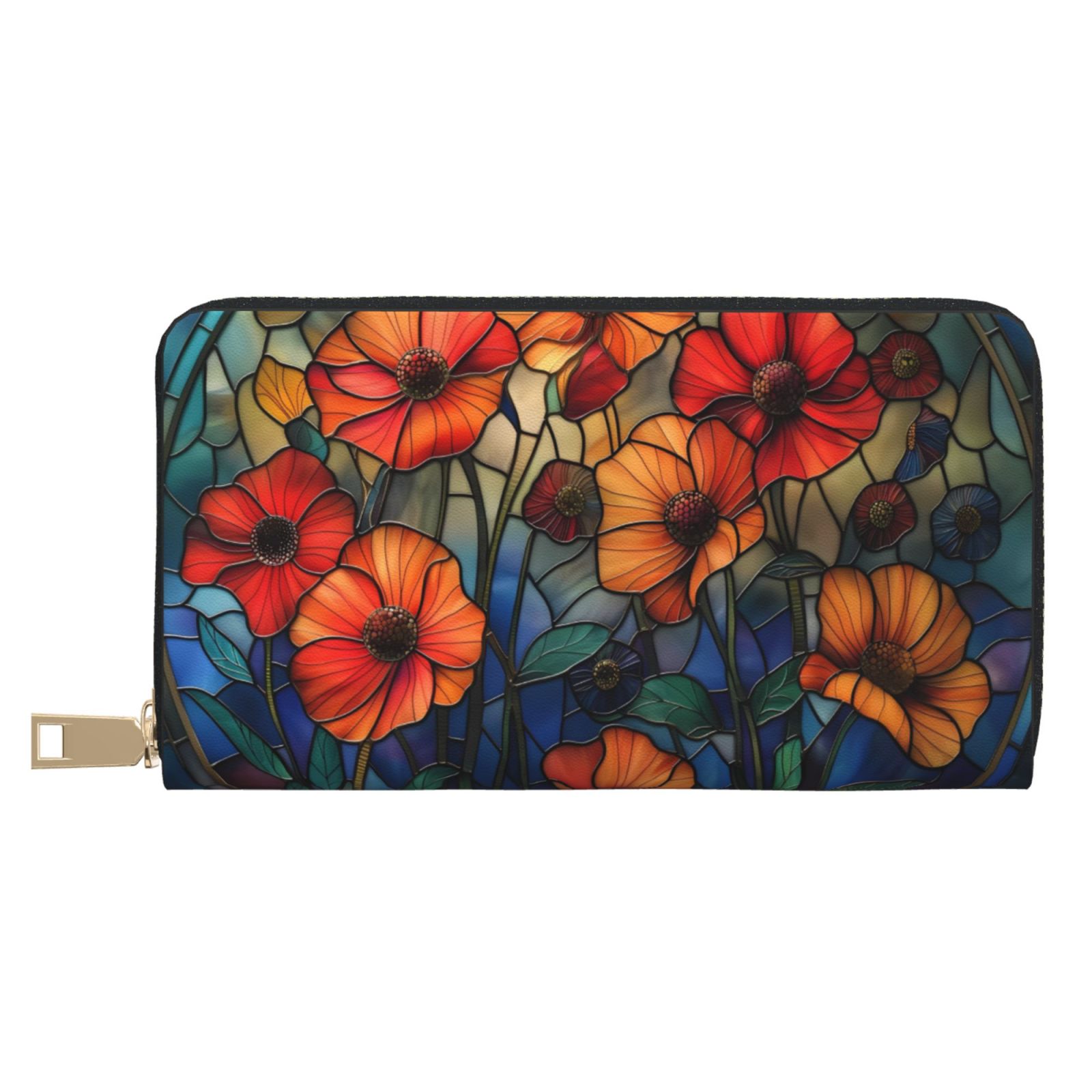 Vibrant Floral Stained Glass Wallet Women, Leather Bifold Multi Card ...