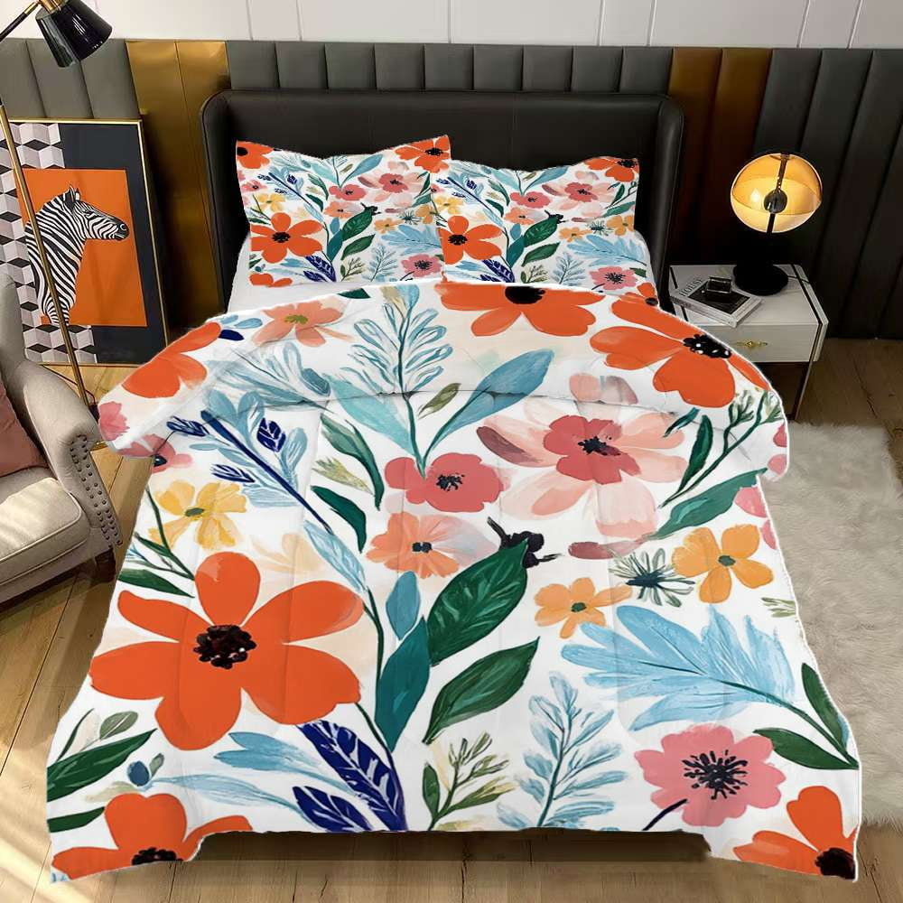 Vibrant Floral Summer Pattern Design Comforter Set Queen Size Bedding ...