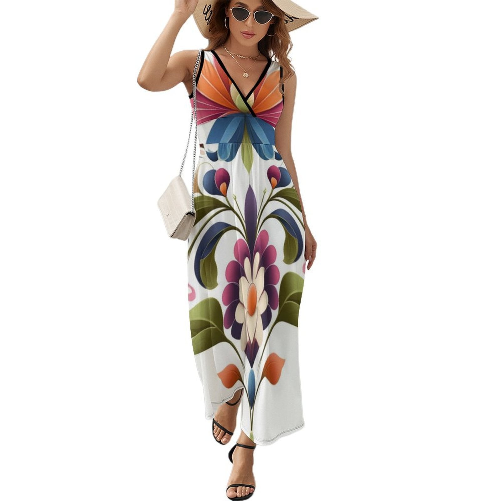 Vibrant Floral Symmetrical Design Dress Summer Street Style Bohemia ...