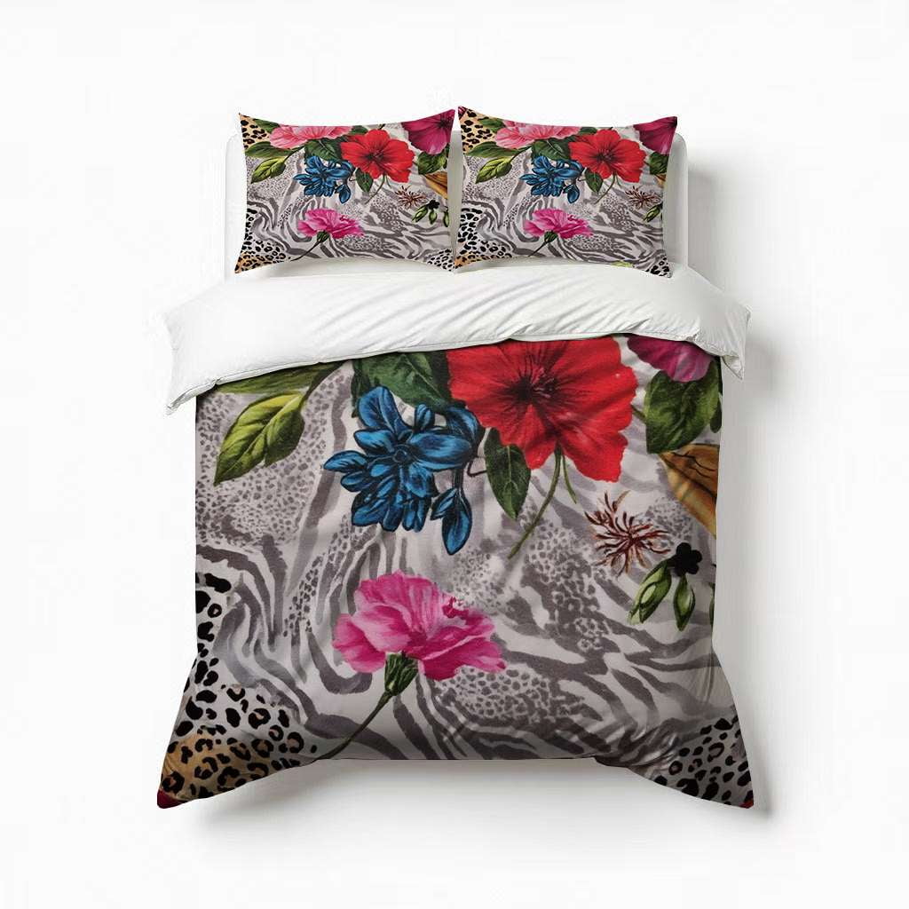 Vibrant Floral Zebra Print Fabric Bedding Set 3 Pcs Soft Microfiber ...