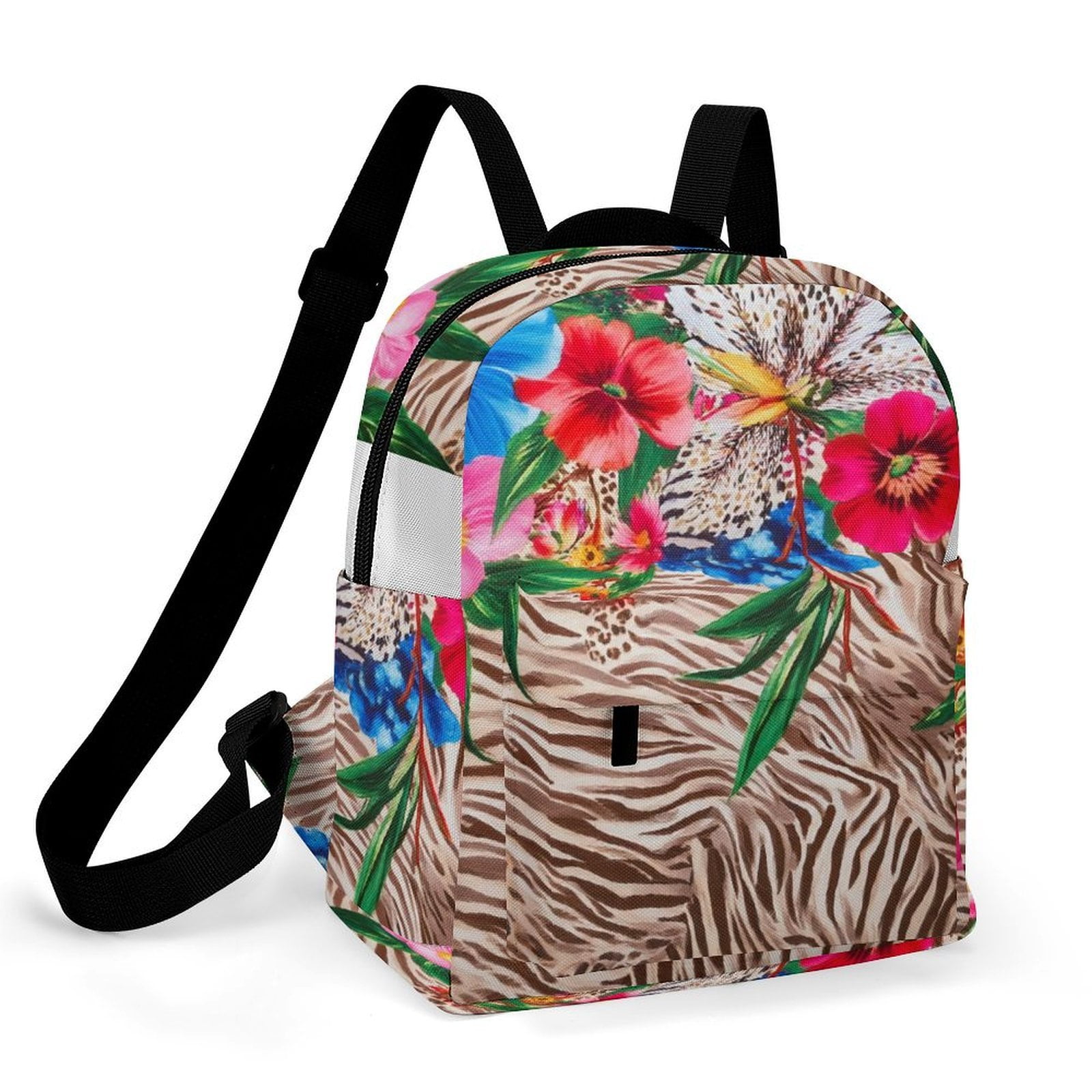 Vibrant Floral Zebra Print Fabric Small Backpack Cute Mini Backpacks ...
