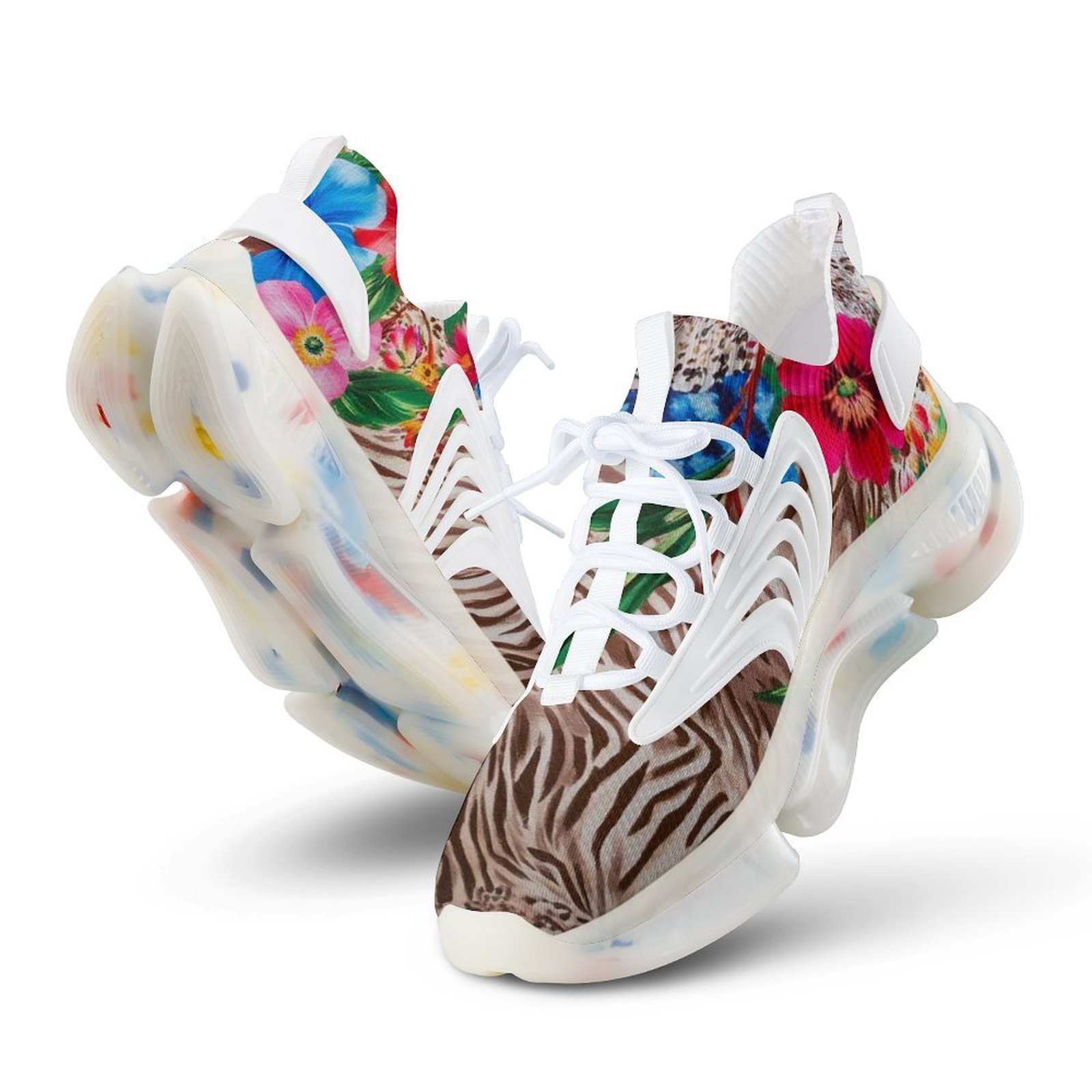 Vibrant Floral Zebra Print Fabric Walking Shoes for Men Woman ...