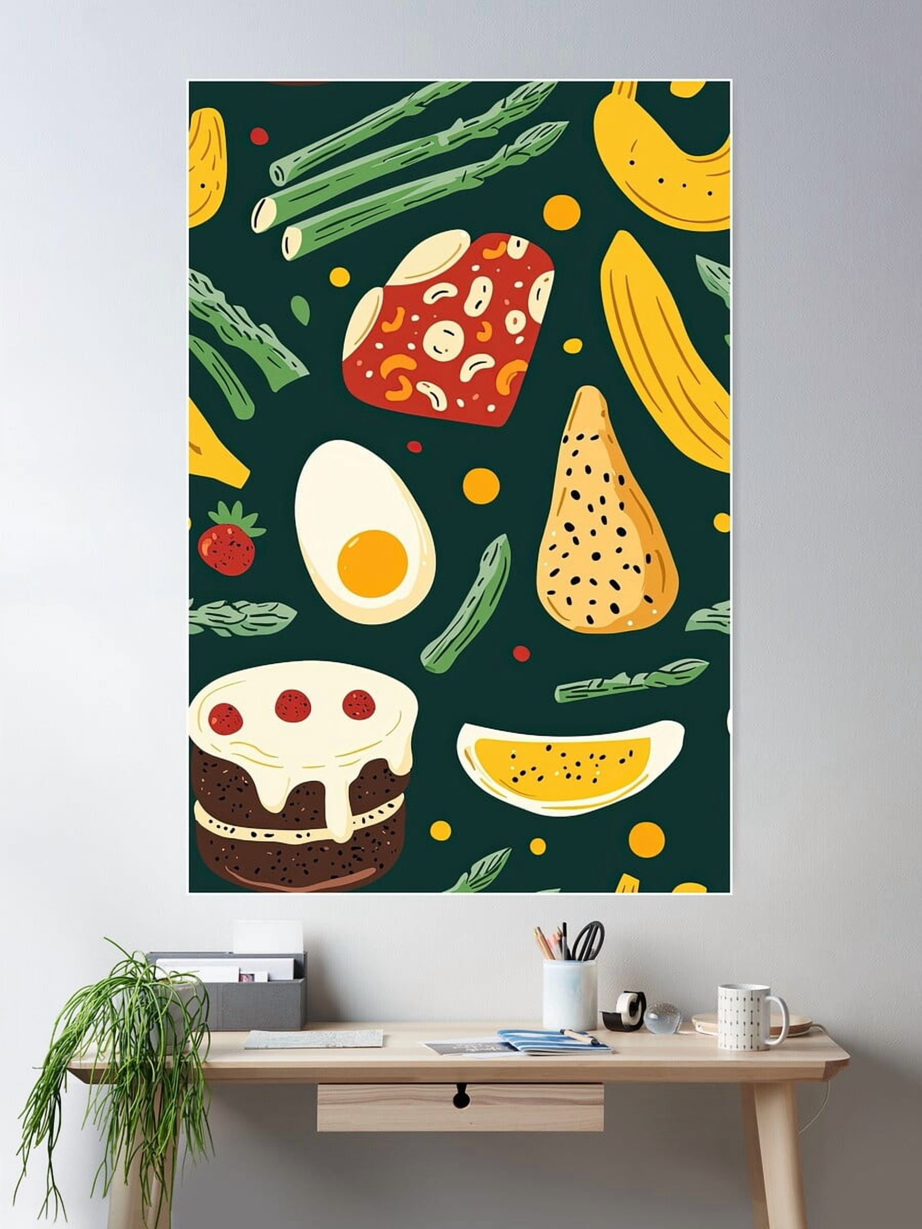 Vibrant Fruit And Vegetable Illustration Design Poster Wall Art, Modern ...