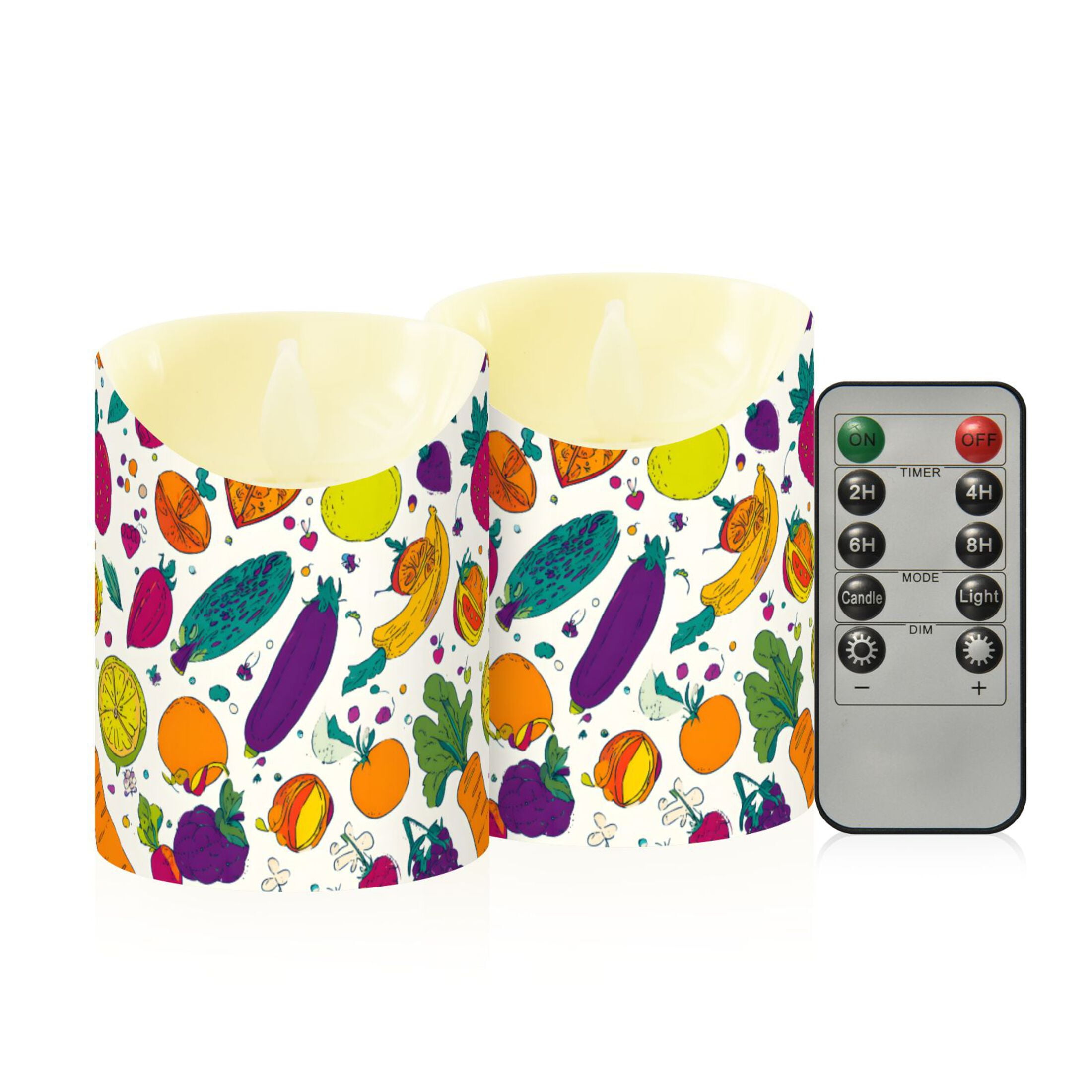 Vibrant Fruits Vegetables Flameless Candles 2 PCS with Remote Realistic ...