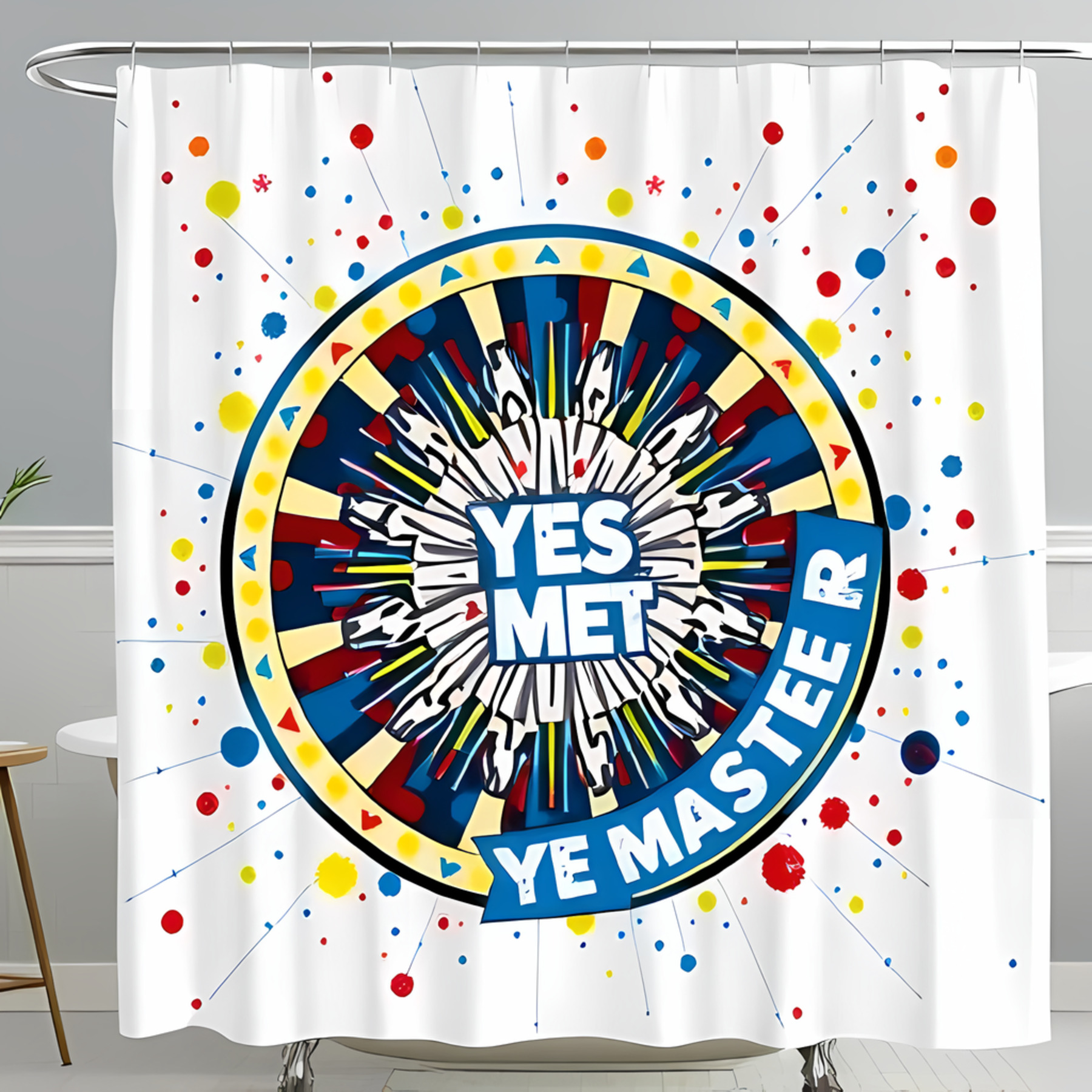 Vibrant Game Show Wheel Shower Curtain with Colorful 'YES MET' Design ...