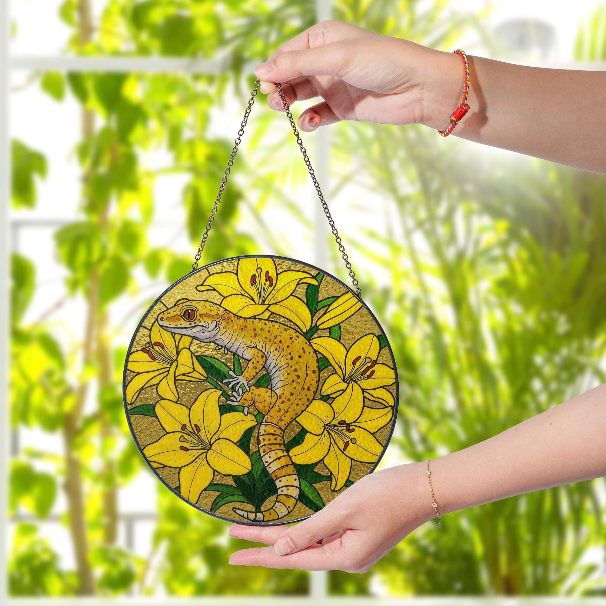 Vibrant Gecko Yellow Lilies Glass Suncatcher | Nature-Inspired Window ...