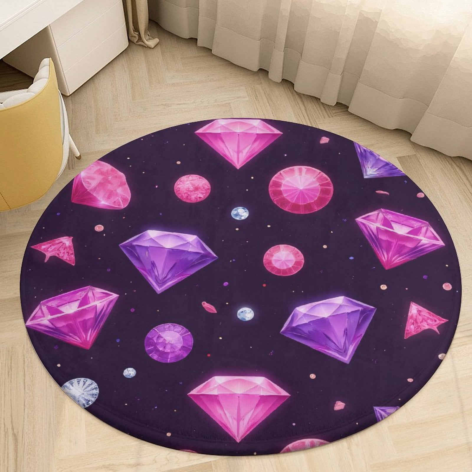 Vibrant Gems Pattern Round Area Rugs for Bedroom Living Room, 6FT Soft ...