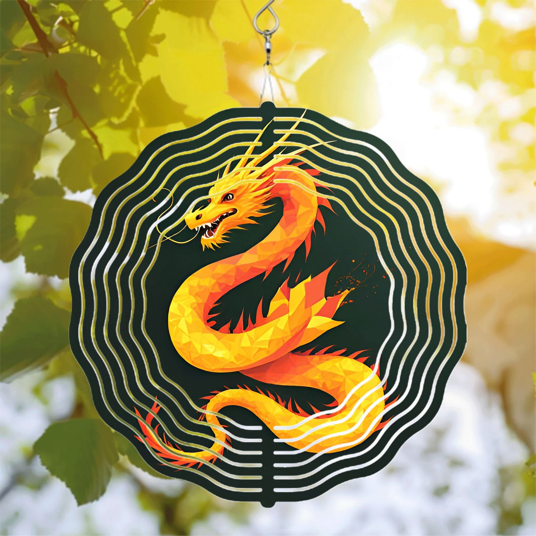 Vibrant Geometric Dragon Metal Wind Spinner & Chime - Dynamic Orange ...