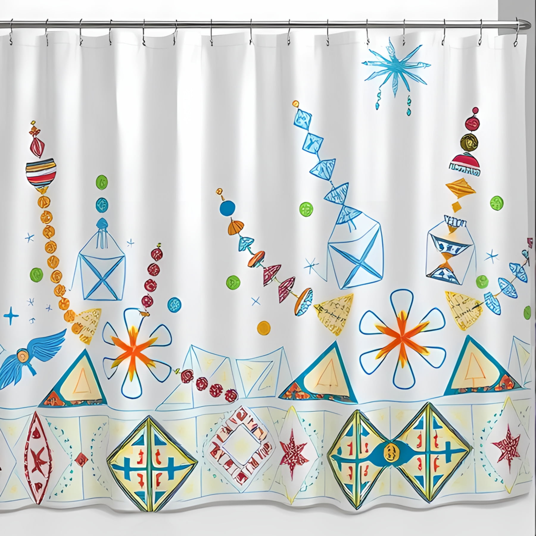 Vibrant Geometric Shower Curtain - Colorful Triangles Stars & Hexagons ...