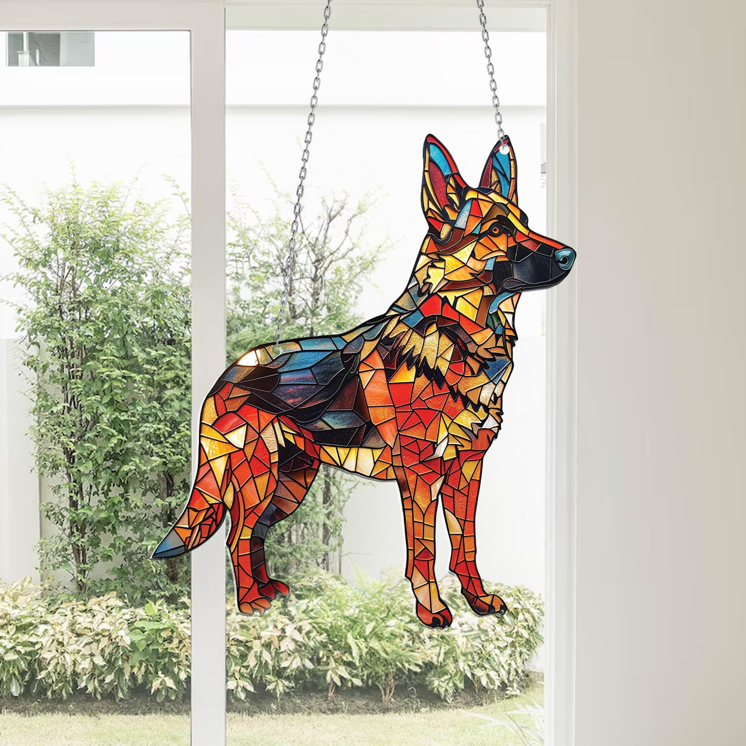 Vibrant German Shepherd Acrylic Window Hanging - Stained Glass Style ...