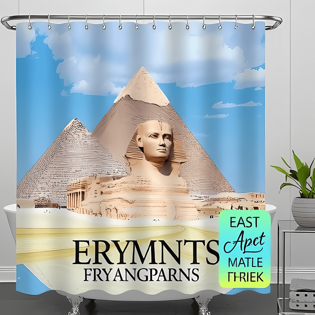 Vibrant Giza Pyramids Shower Curtain with Sphinx - Bold Ancient Design ...