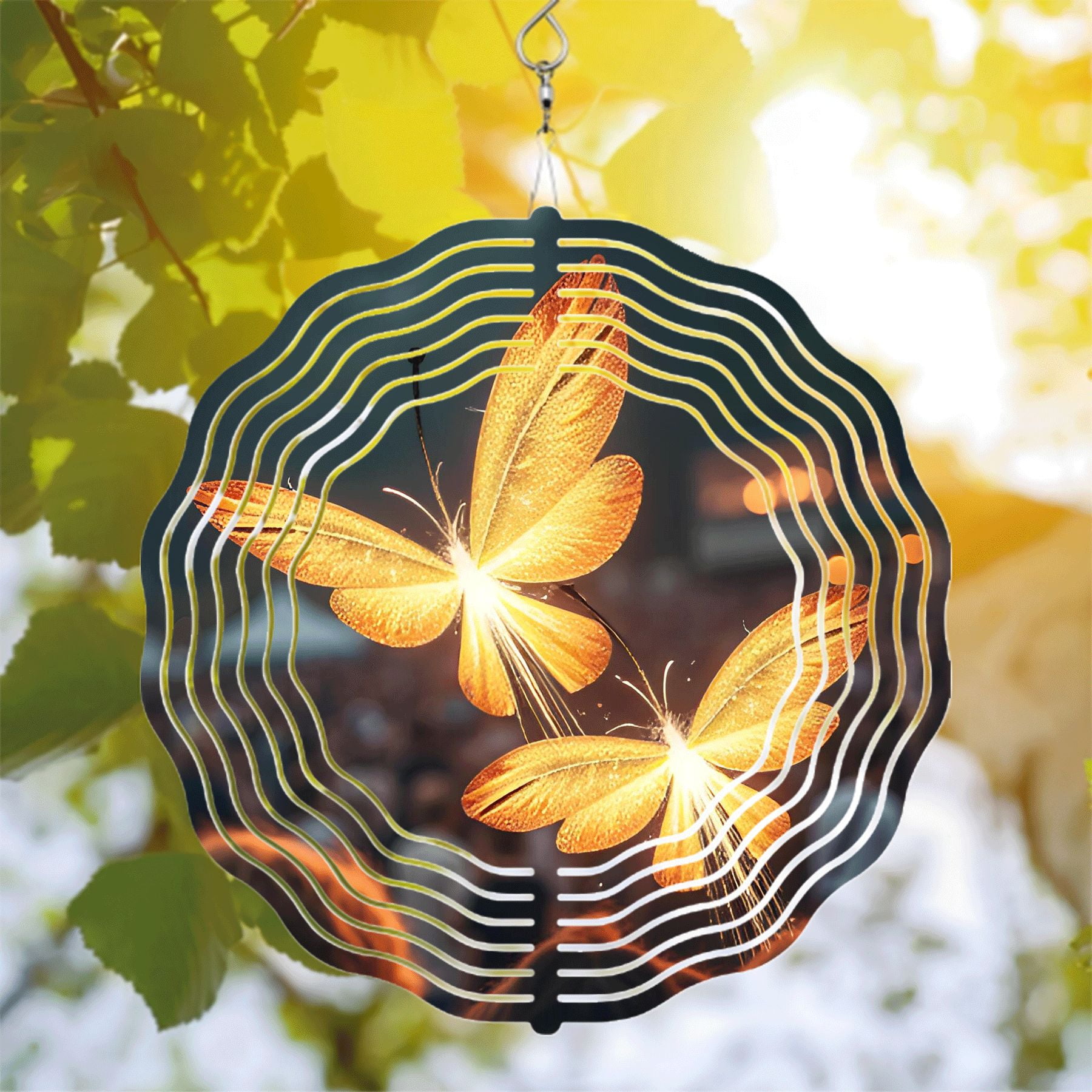 Vibrant Golden Butterfly Metal Wind Spinner & Chime - Symmetrical ...
