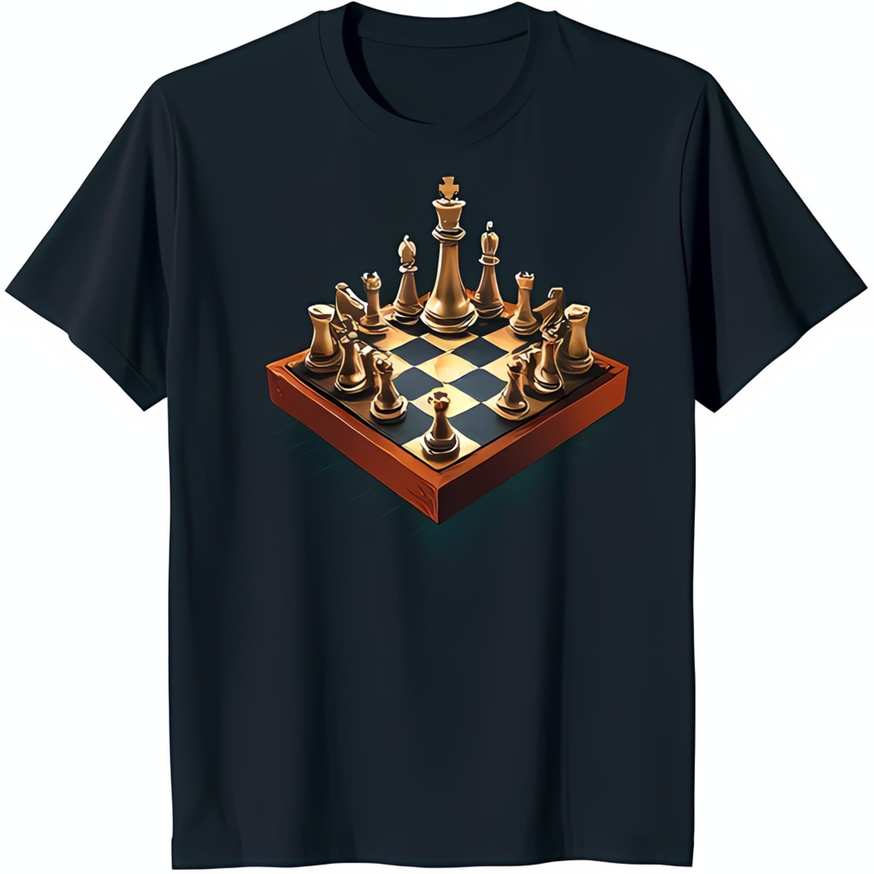 Vibrant Golden Chess Set Graphic on Classic Wooden Chessboard Black T ...