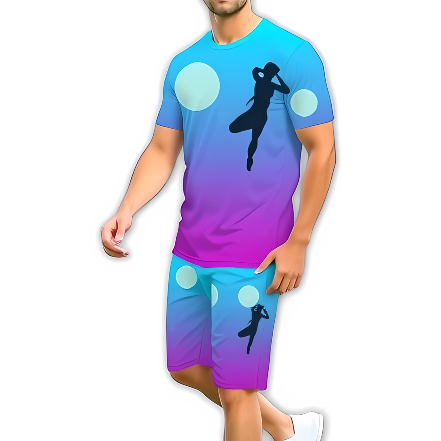 Vibrant Gradient Sky Blue to Purple T-Shirt & Shorts Set with Bold ...