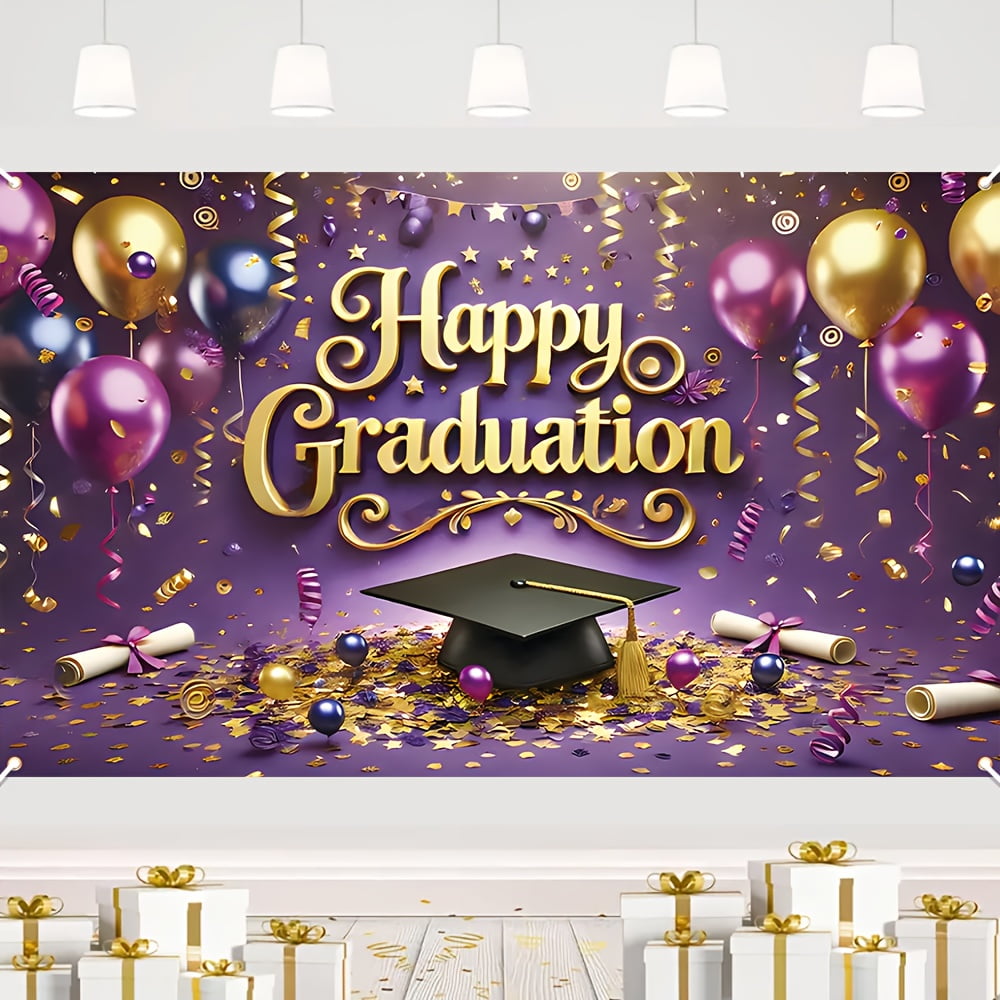 Vibrant Graduation Banner - "Happy Graduation" with Cap, Purple ...
