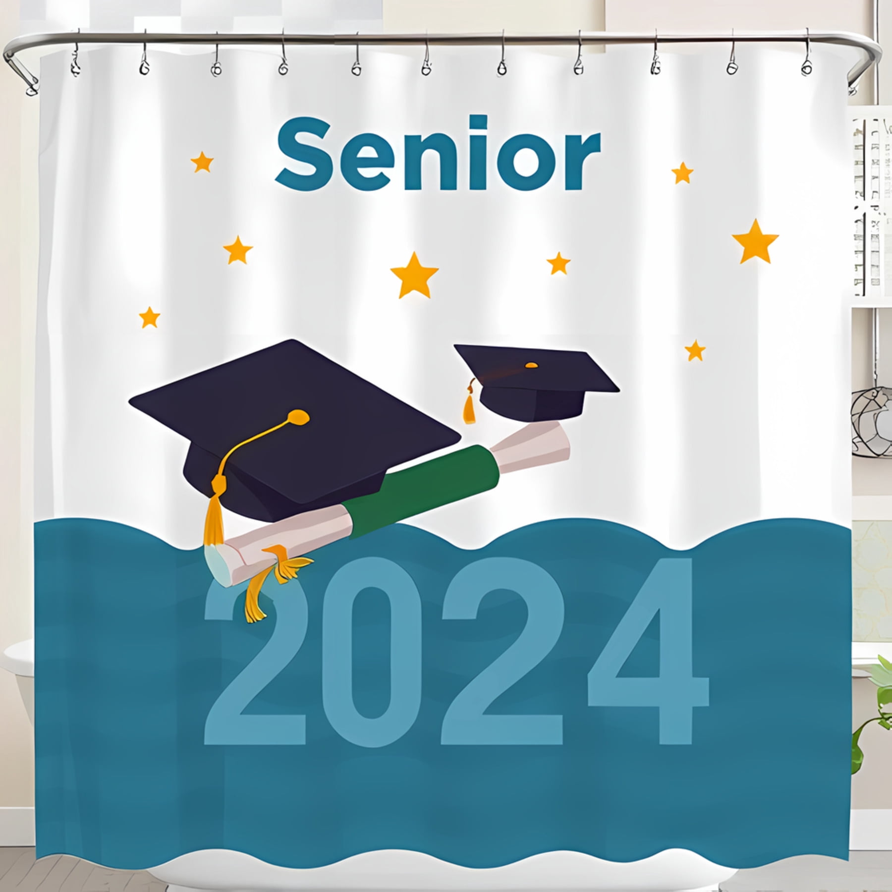 Vibrant Graduation Shower Curtain 2024 - Senior Design with Diploma ...