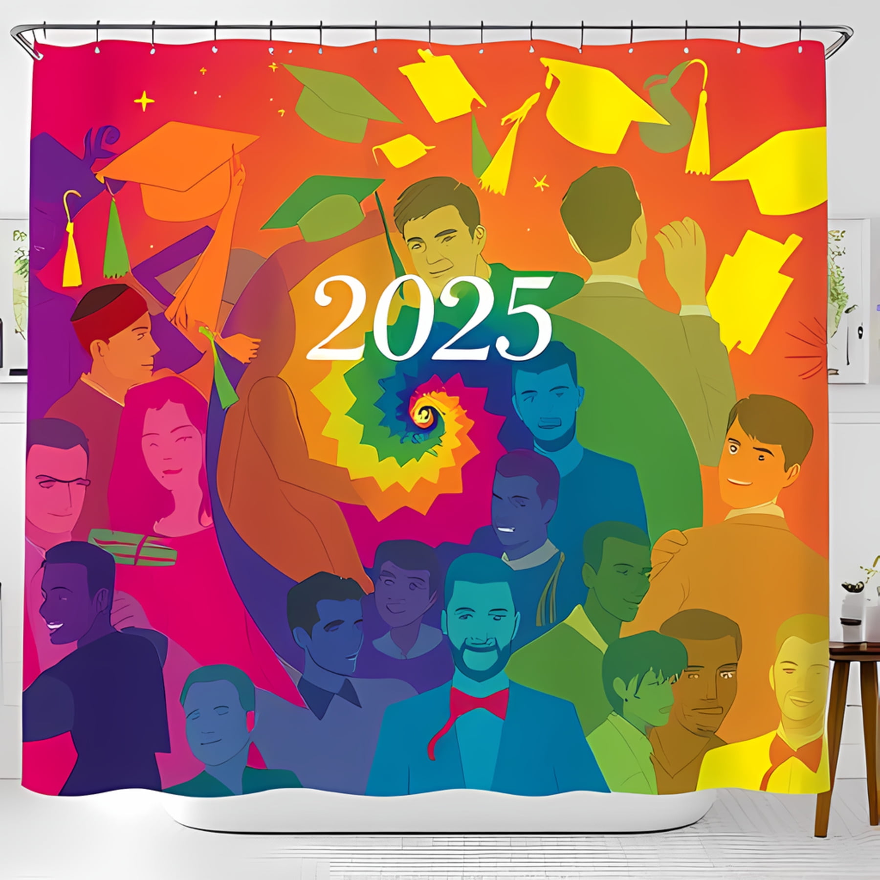 Vibrant Graduation Shower Curtain - Colorful & Gowns Design with 2025 ...
