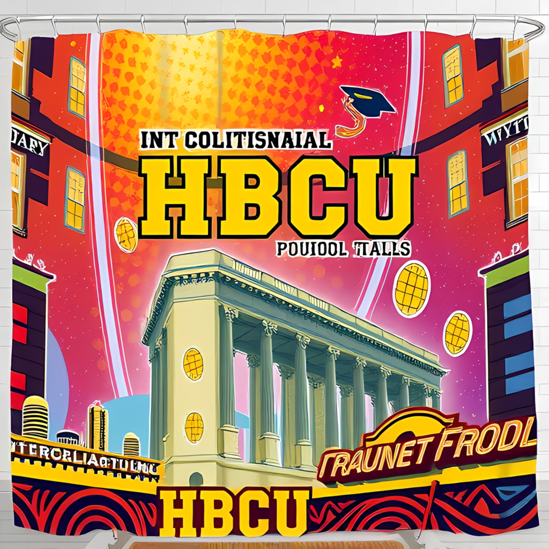Vibrant Graduation Shower Curtain Diploma Graphic Bold Yellow 'HBSCU ...