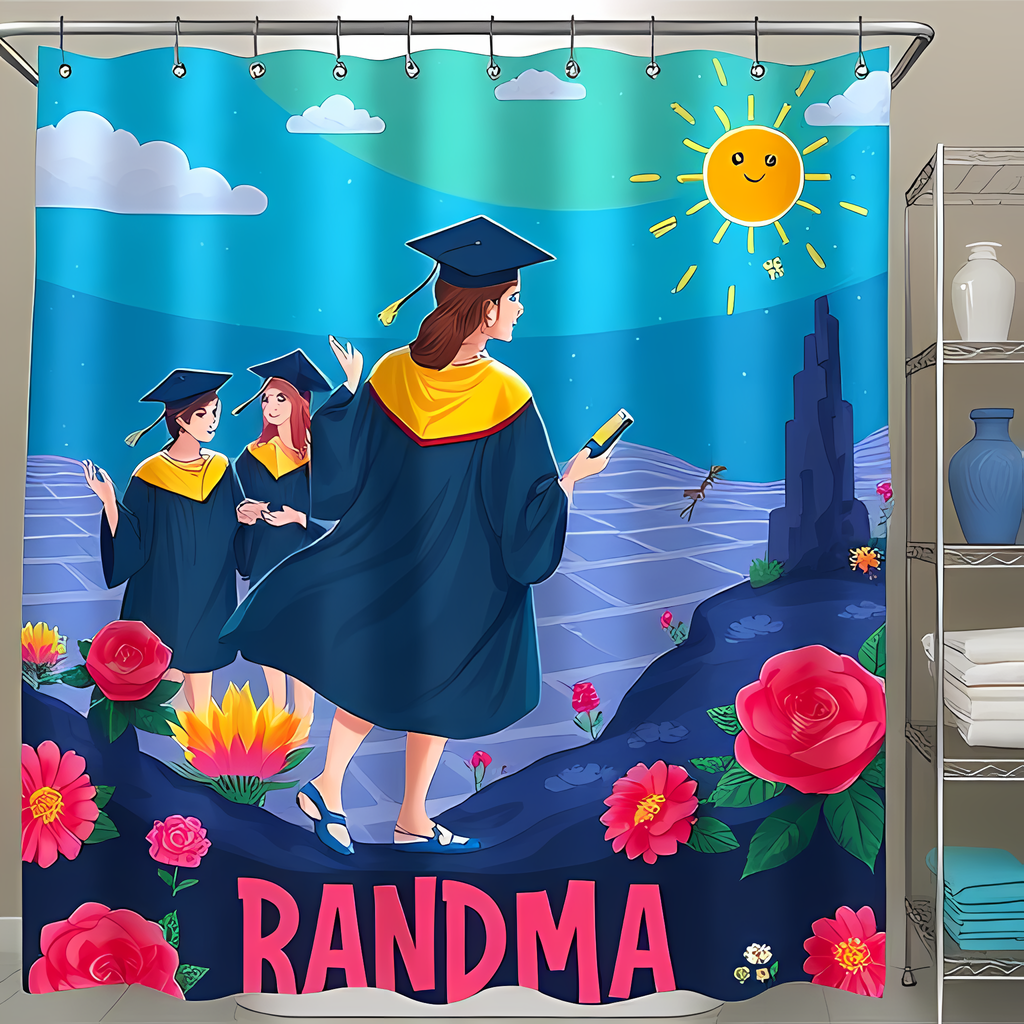 Vibrant Graduation Shower Curtain Featuring Proud Grandma & Female ...