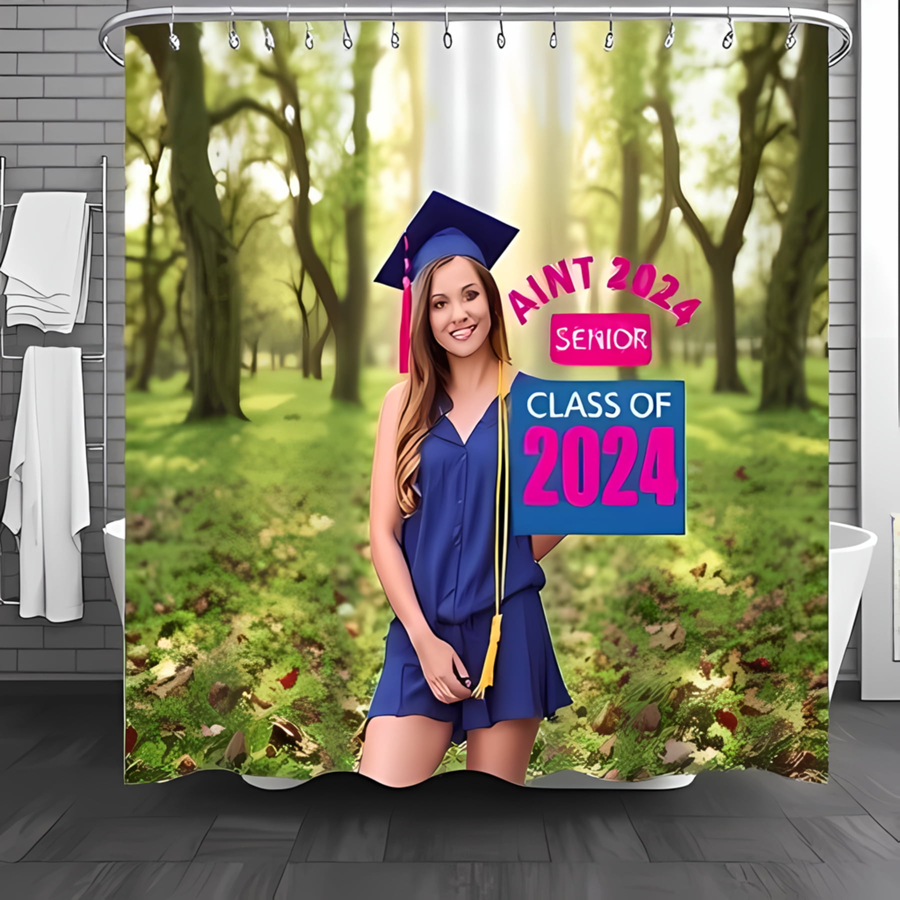 Vibrant Graduation Shower Curtain - Smiling Graduate in Royal Blue ...