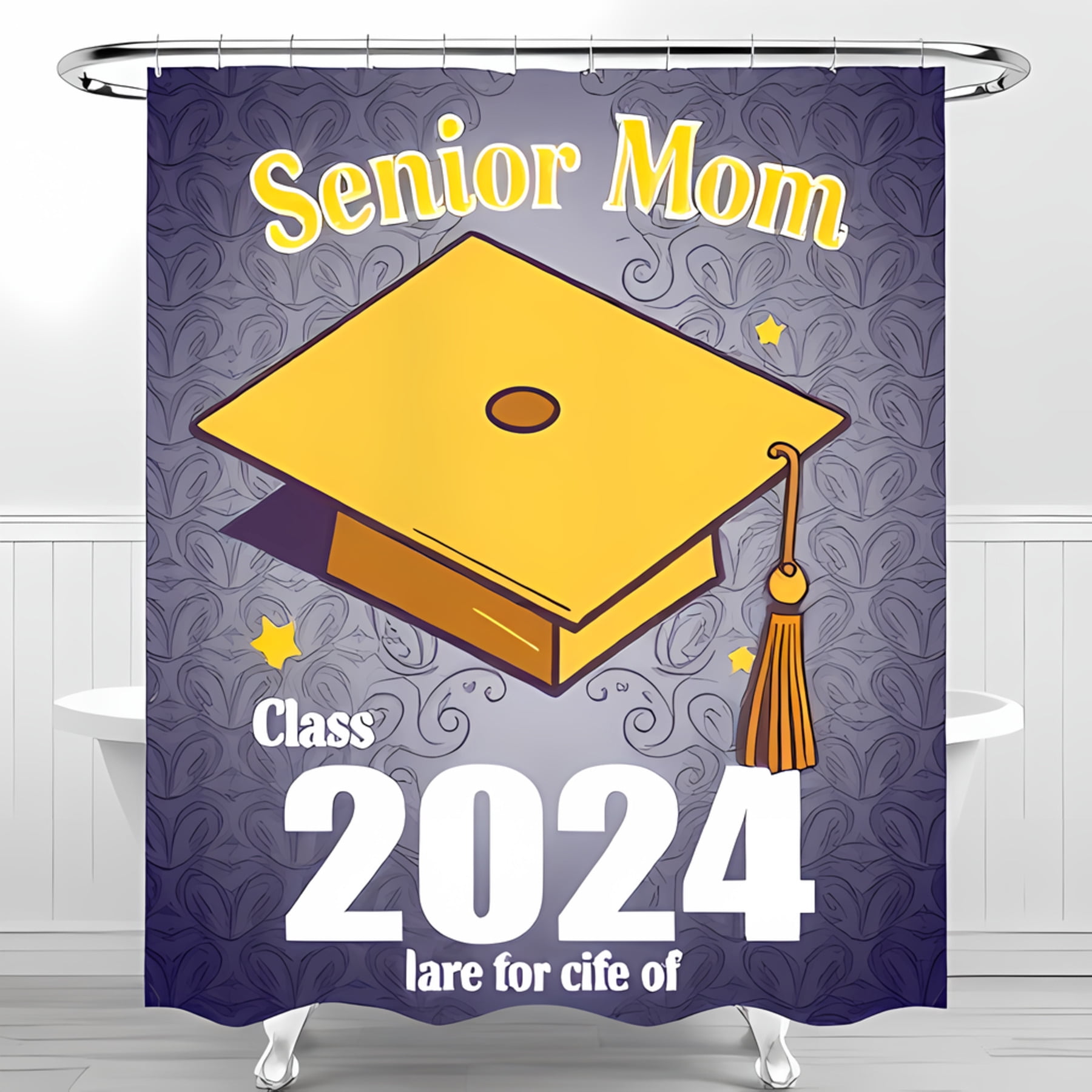 Vibrant Graduation Shower Curtain for Senior Moms - Purple Background ...