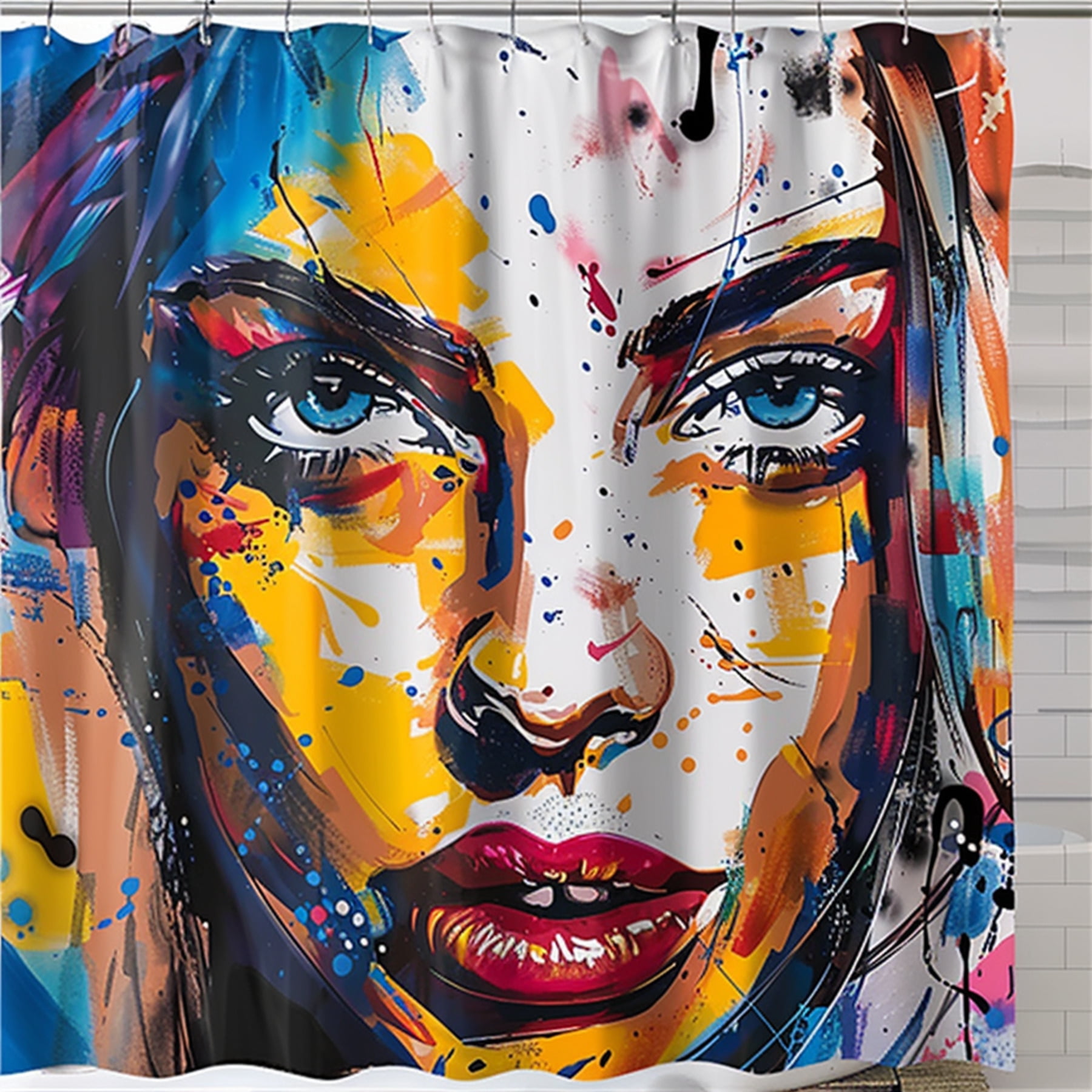 Vibrant Graffiti Art Shower Curtain Colorful Portrait Of Woman With