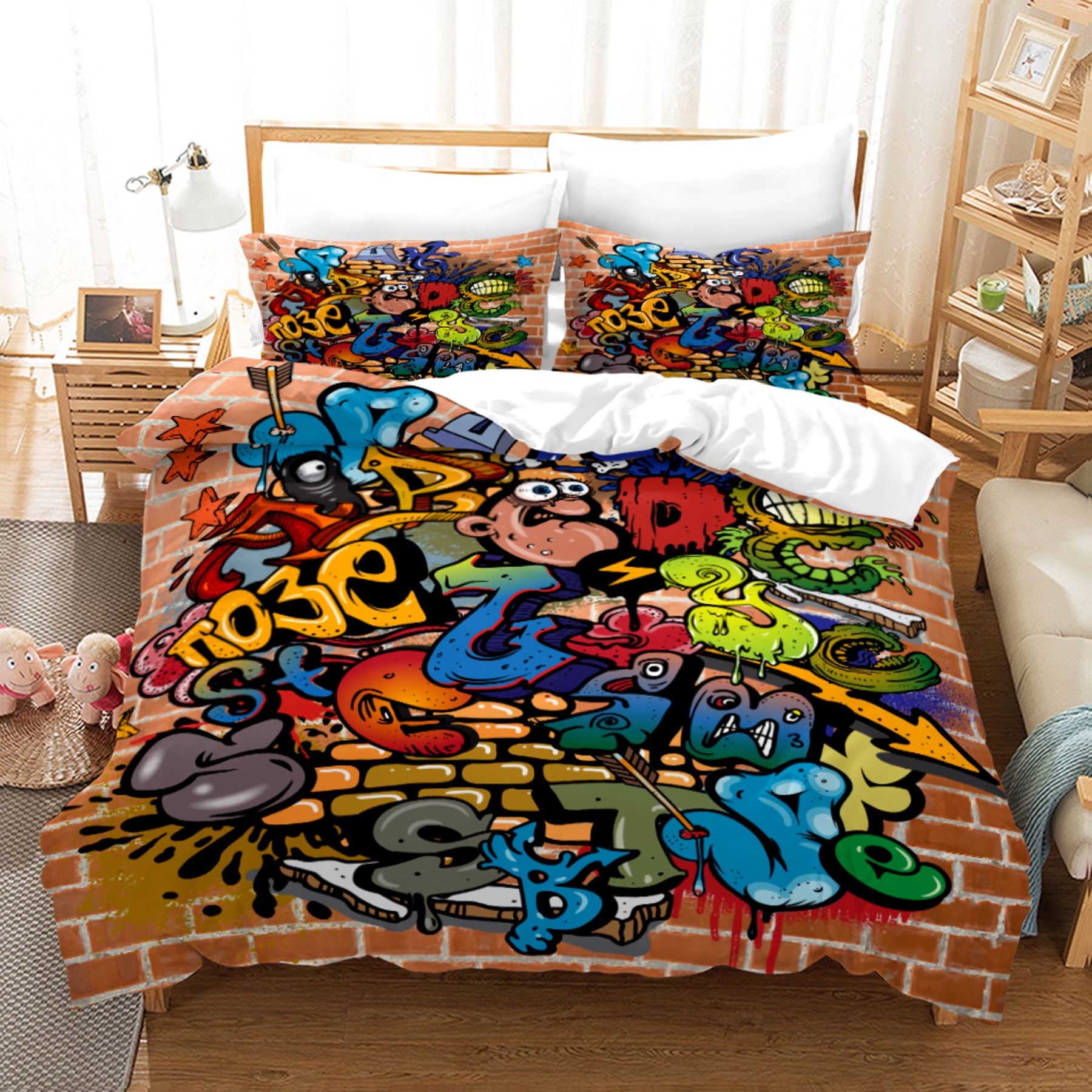 Vibrant Graffiti Duvet Cover & Pillow Set Bold Urban Design for ...