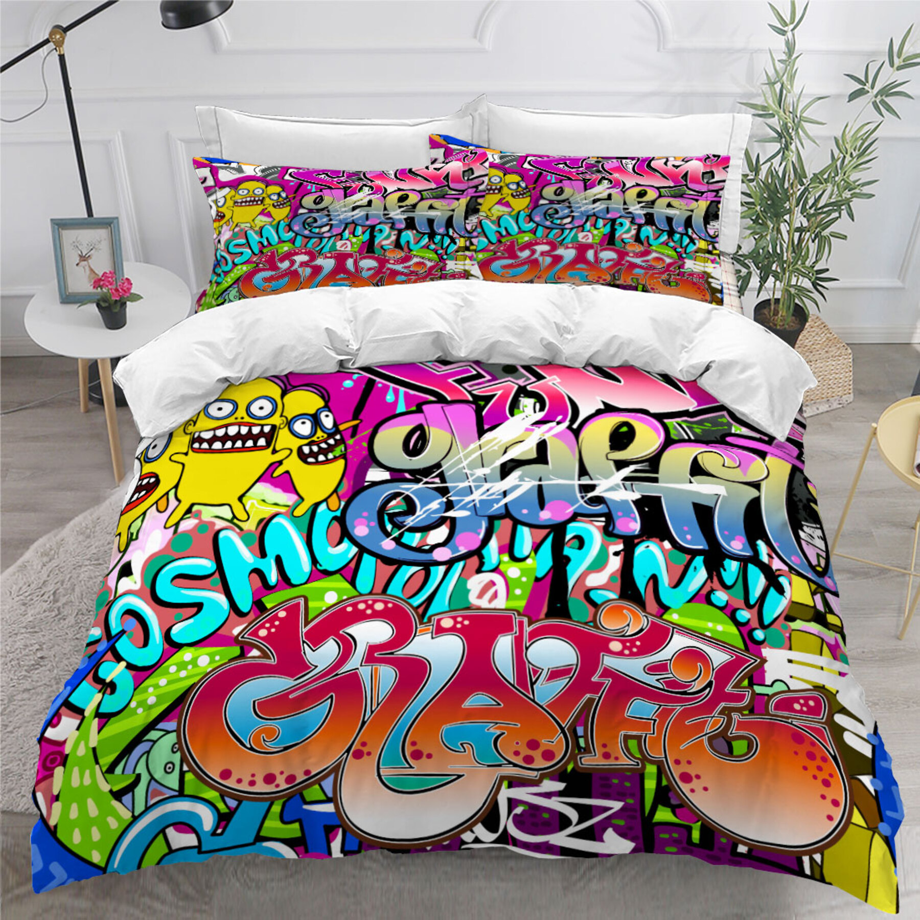 Vibrant Graffiti Duvet Cover Set Bold Colors & Whimsical Design for ...